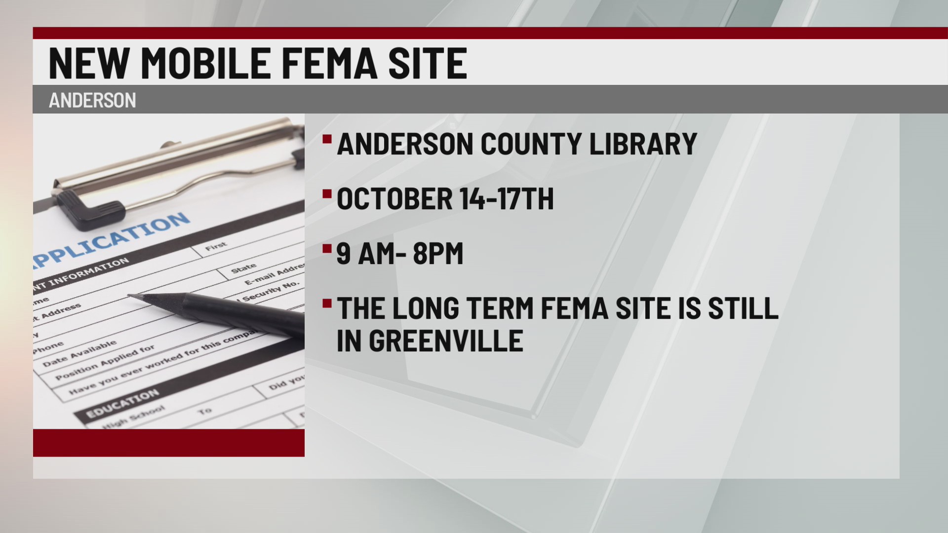 FEMA disaster recovery center opens in Anderson Co. – WSPA 7NEWS