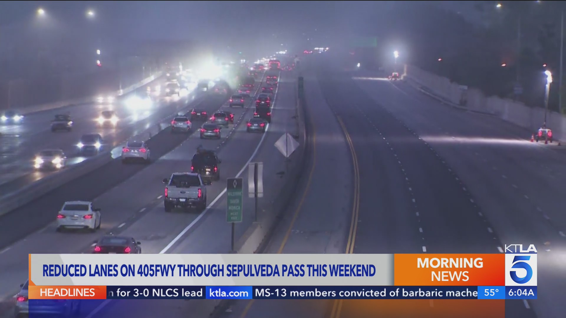 Reduced lanes on 405 Freeway through Sepulveda Pass this weekend – KTLA