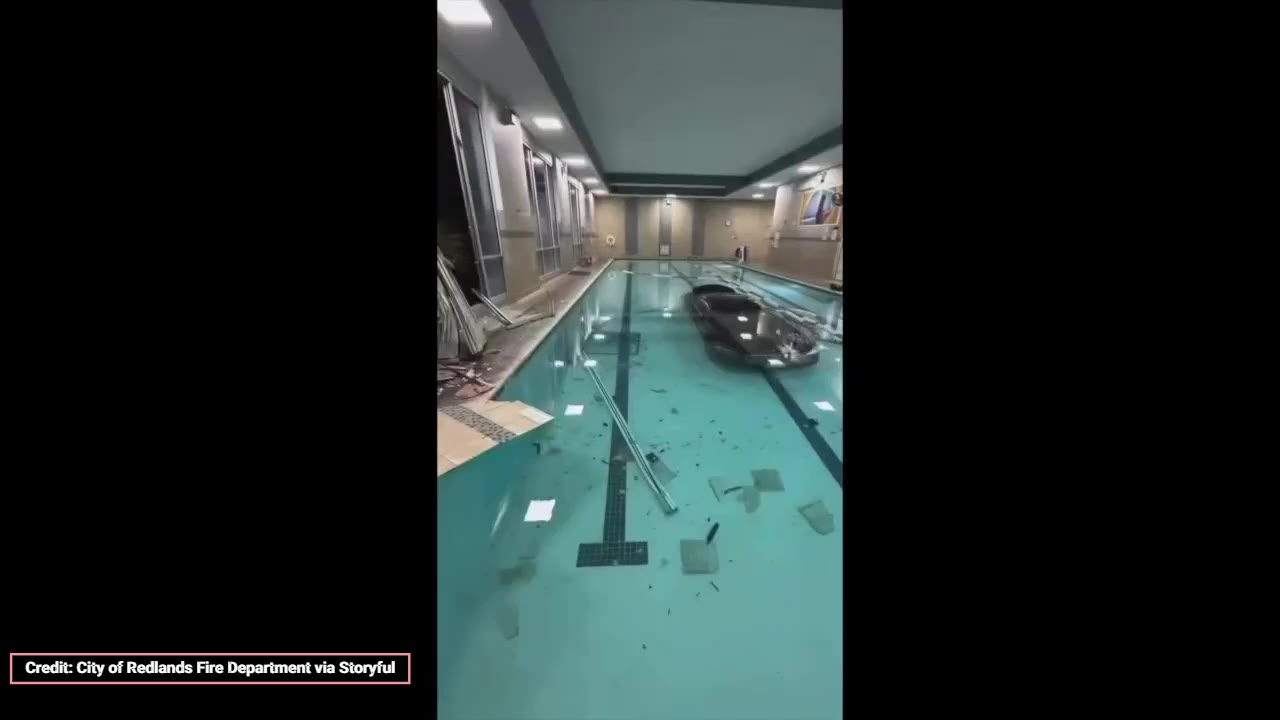VIDEO: Car crashes into fitness center, lands in pool (Credit: City of ...
