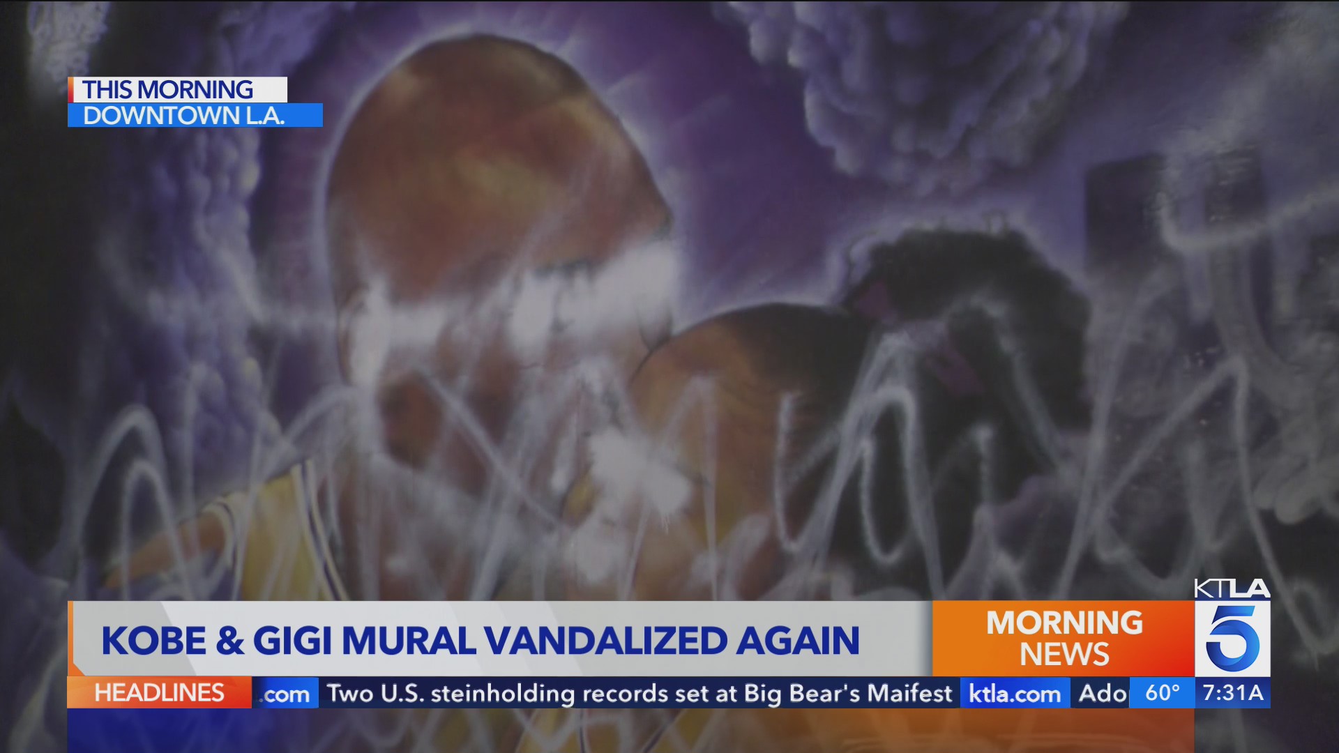 Mural depicting Kobe and Gigi Bryant in Los Angeles vandalized again – KTLA