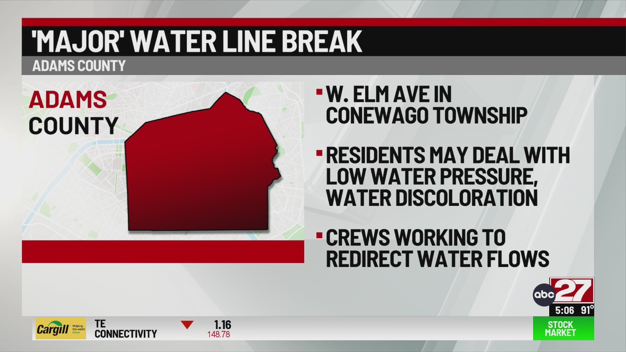 Major water line break causes problems in Adams County – ABC27