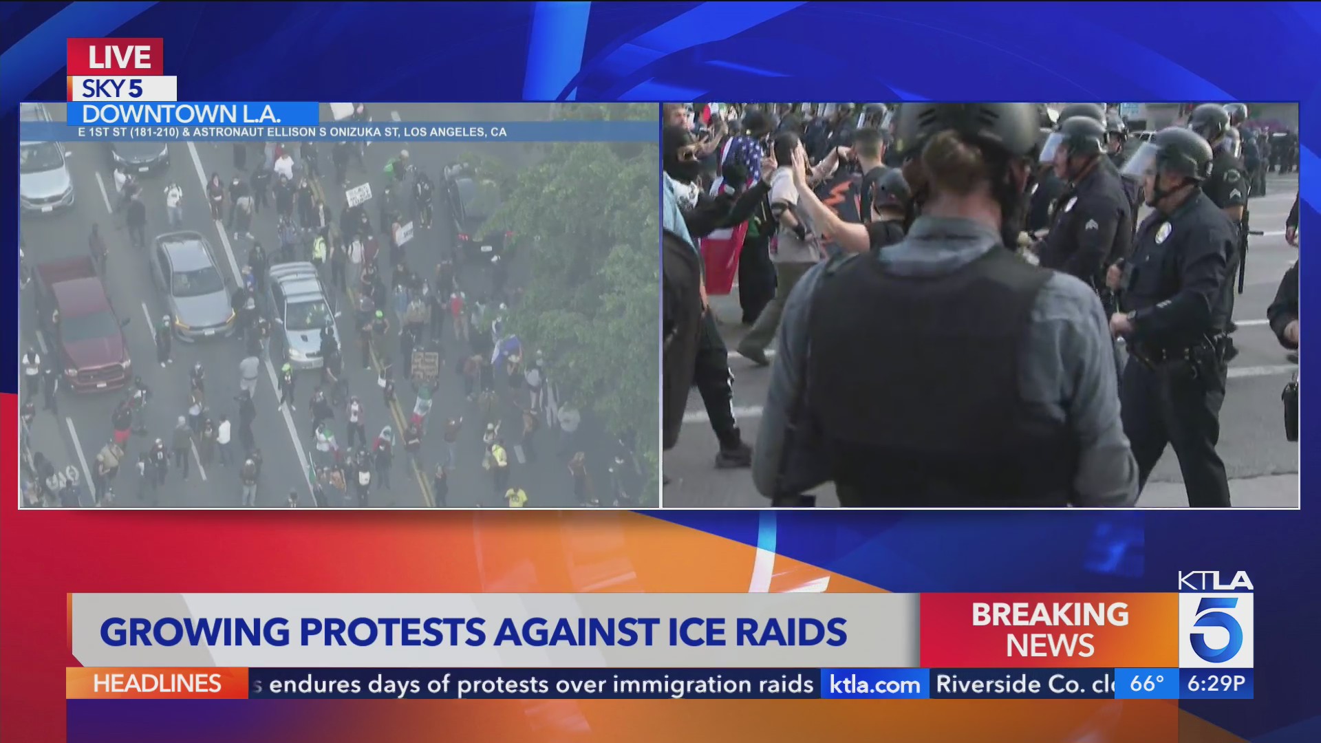Law enforcement pushing back crowd from L.A. Federal Building – KTLA