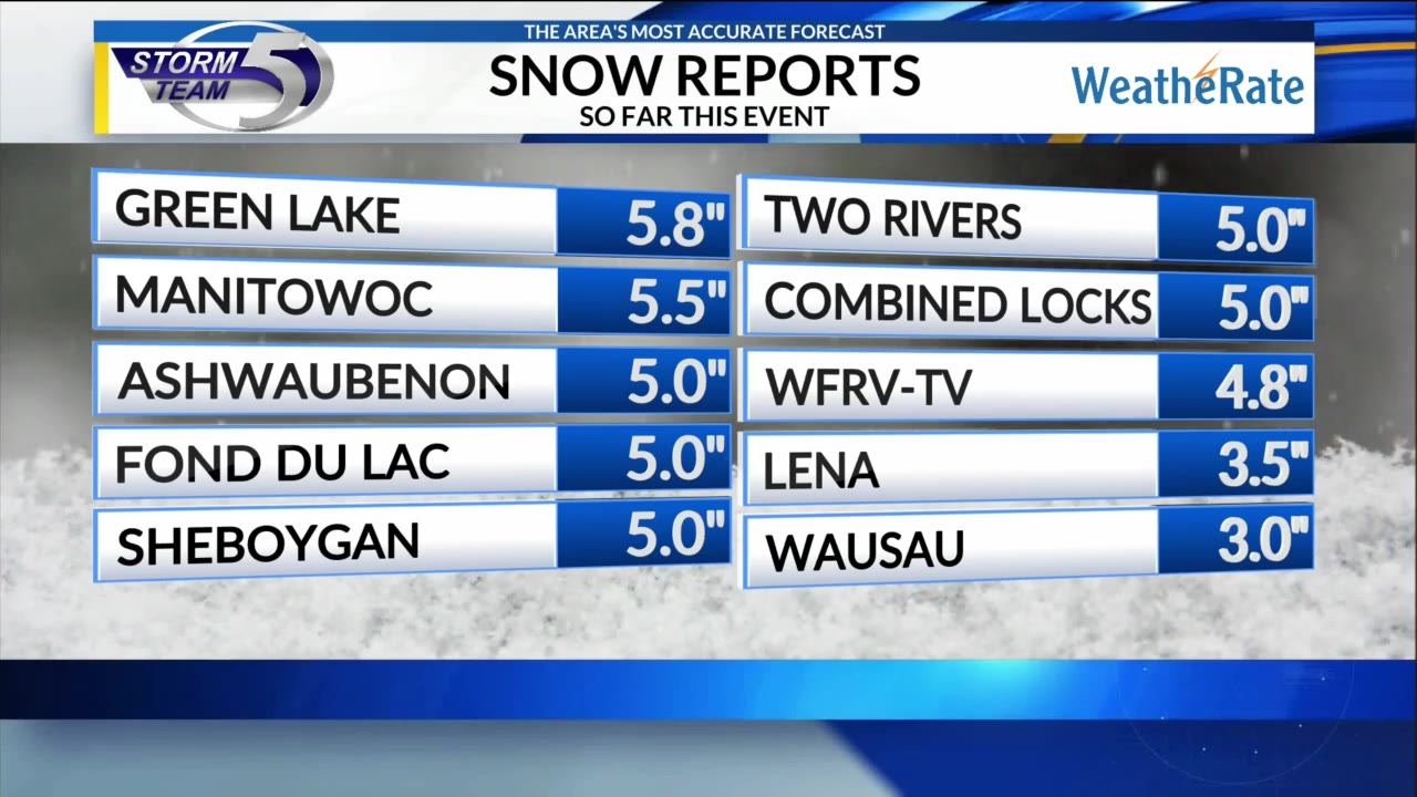 Preliminary snowfall totals across northeast Wisconsin from Thursday’s ...