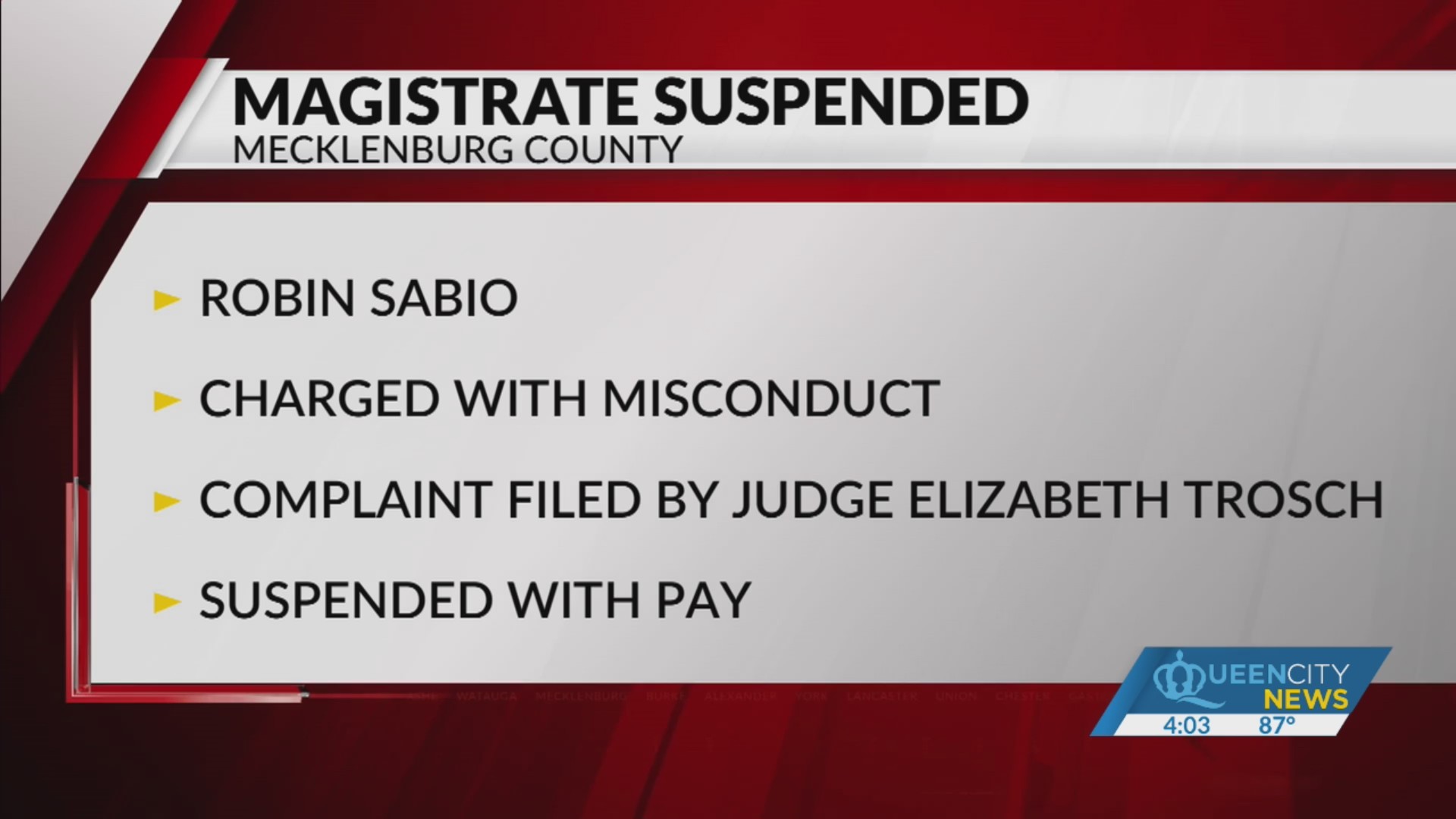 Mecklenburg County magistrate suspended – Queen City News