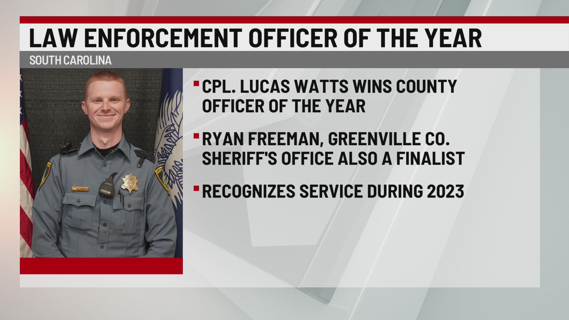 Cpl. Lucas Watts named County Officer of the Year for SC – WSPA 7NEWS