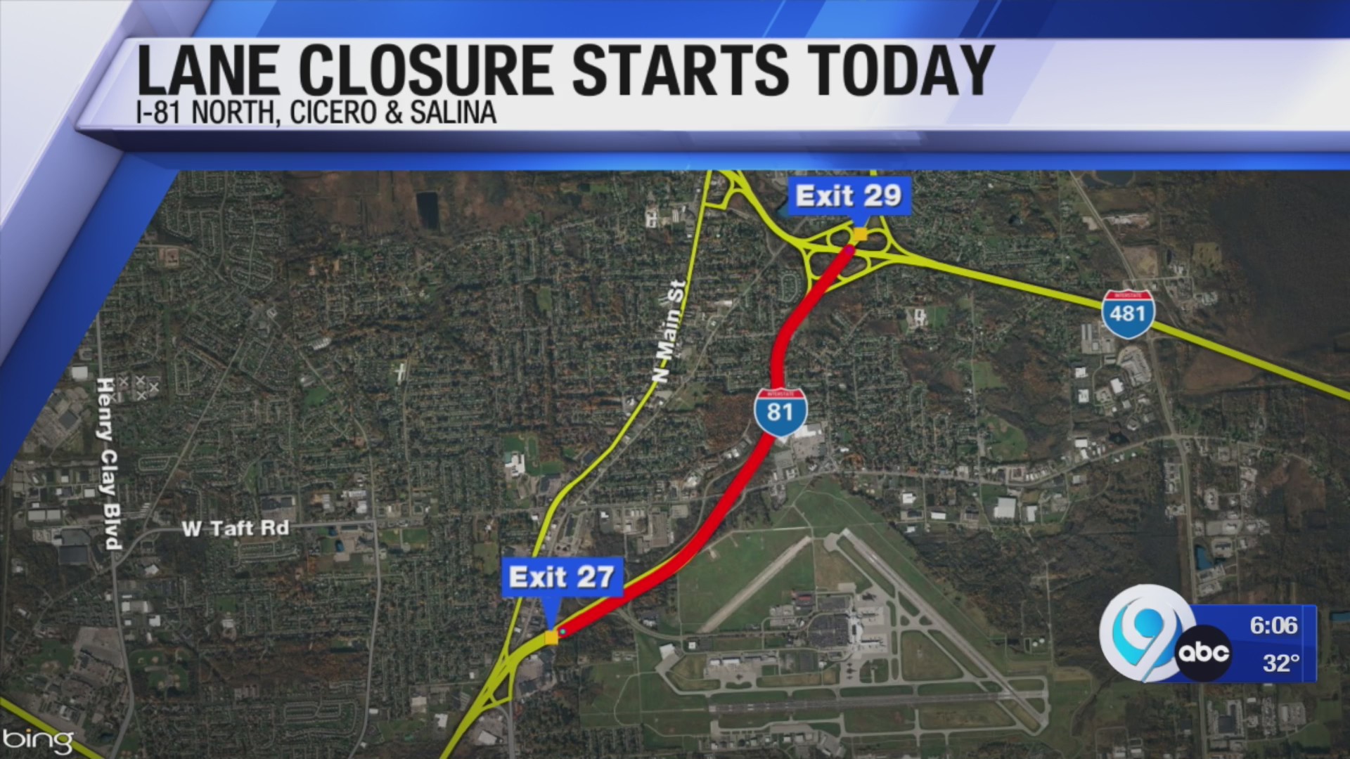 Lane closures begin for I-481 in DeWitt – WSYR