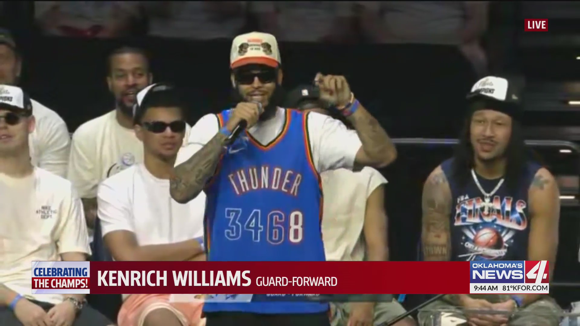 Kenrich Williams speaks at the OKC Thunder Championship Celebration ...