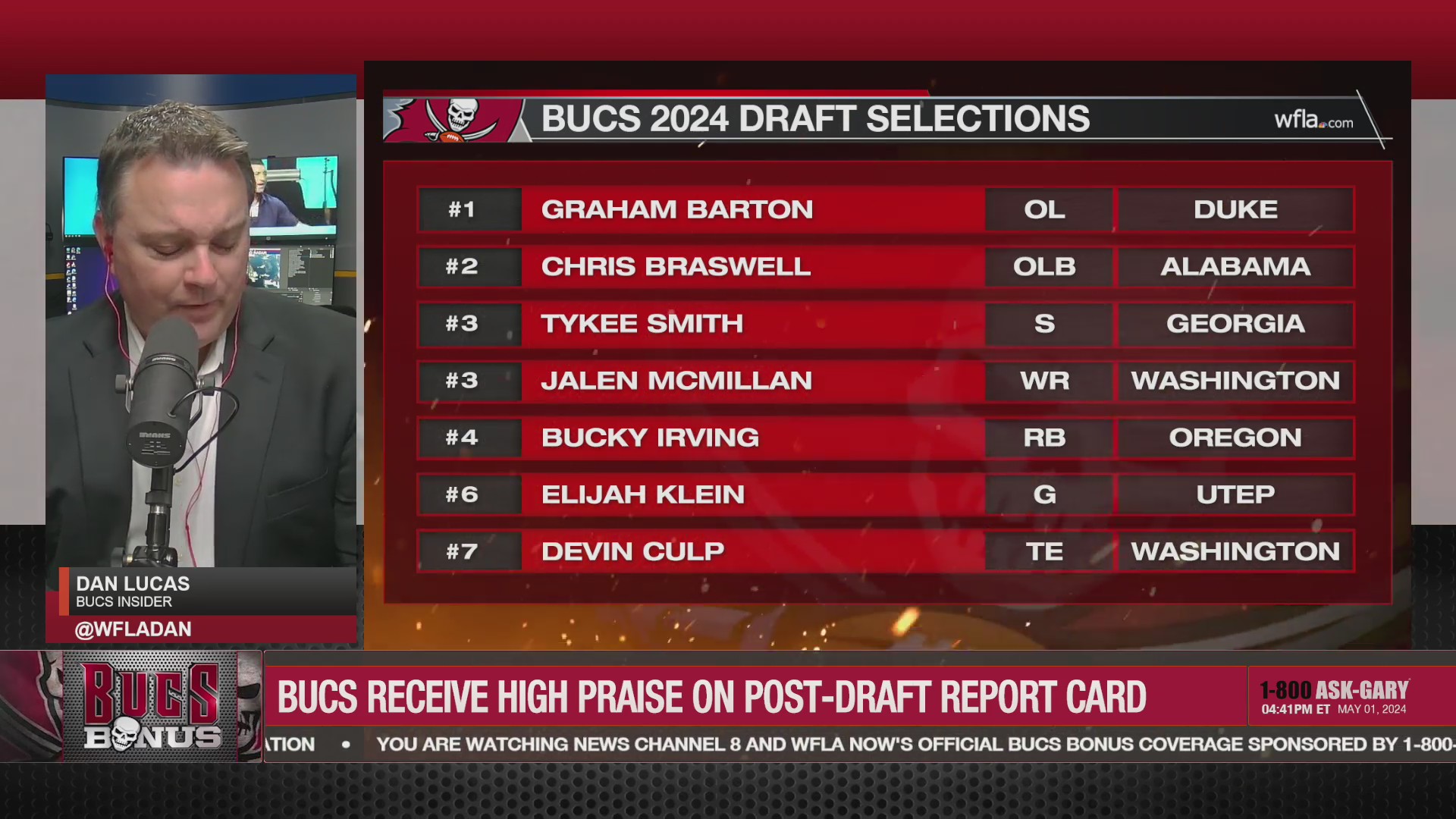 Bucs’ Insider Dan Lucas grades the Bucs’ 2024 draft picks. – WFLA