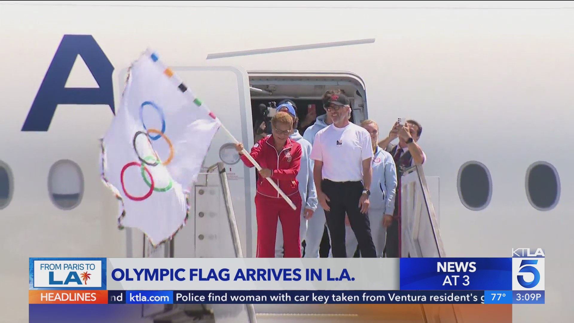 Olympic Flag arrives in Los Angeles – KTLA
