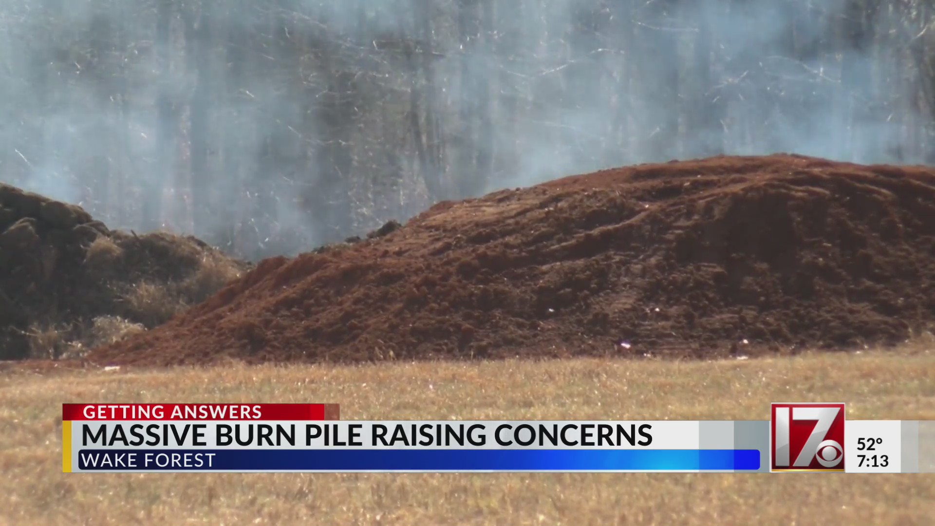 Massive burn pile near Wake Forest raising concerns – CBS17.com