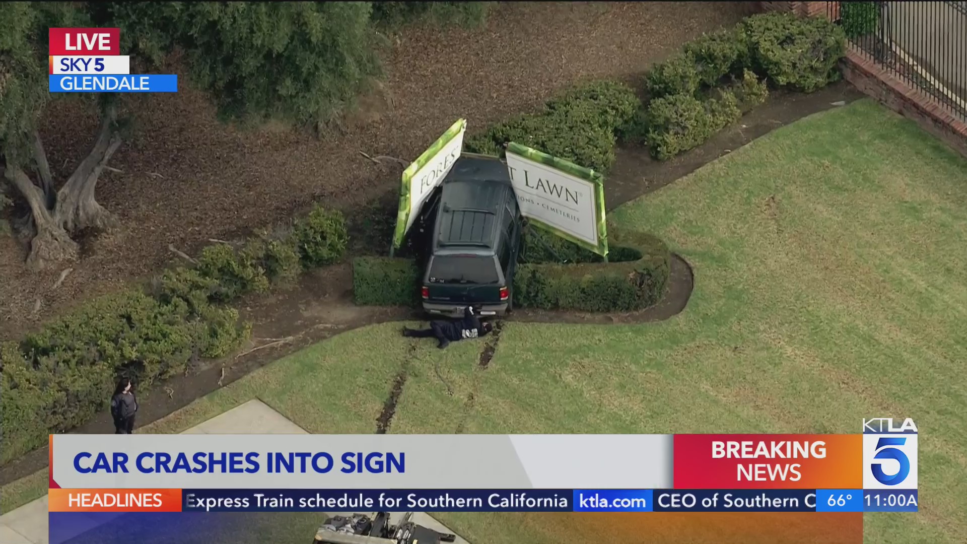 Driver slams into cemetery sign – KTLA