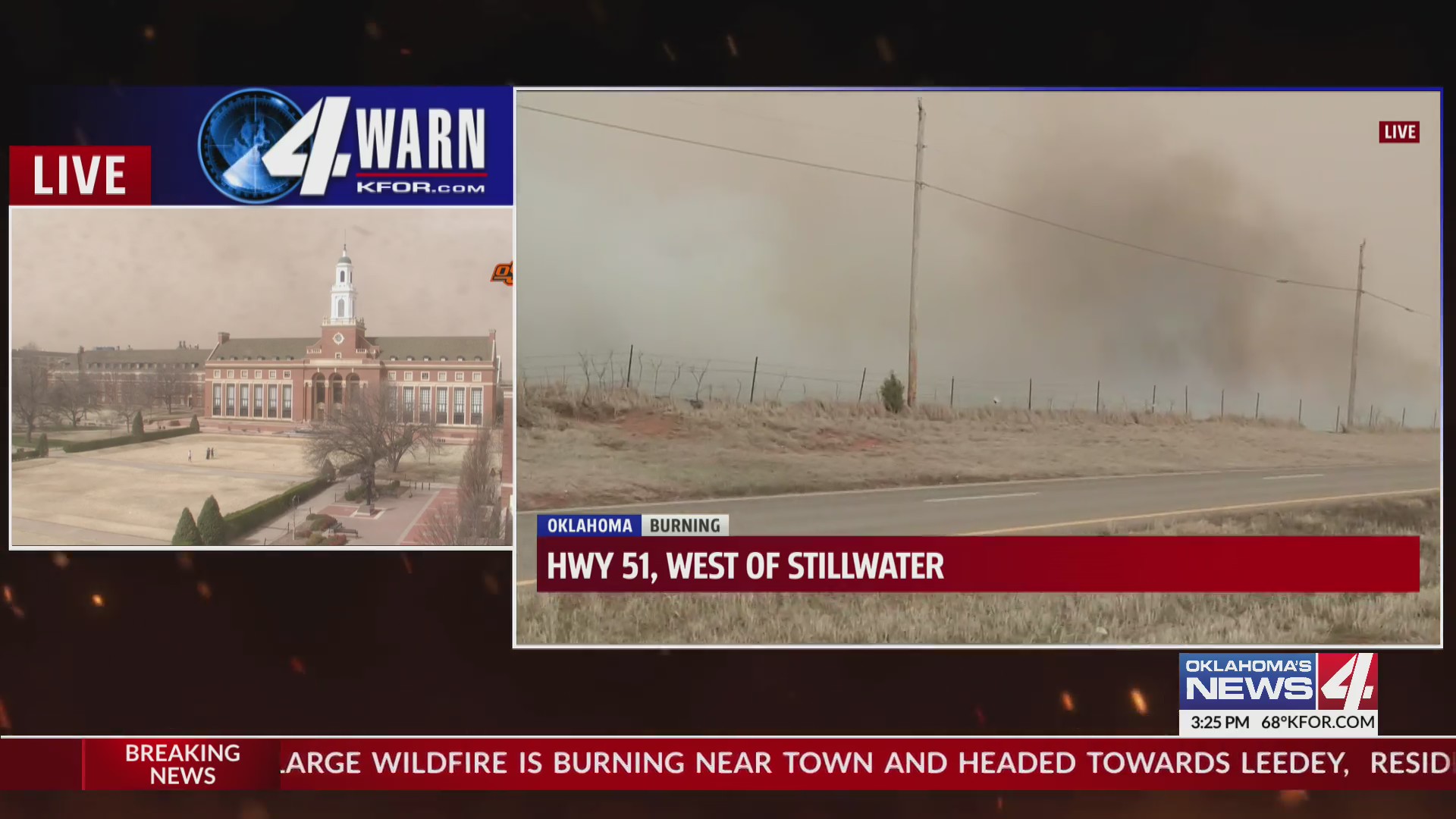 Oklahoma wildfires: Fires breakout near Highway 51 east of Stillwater ...