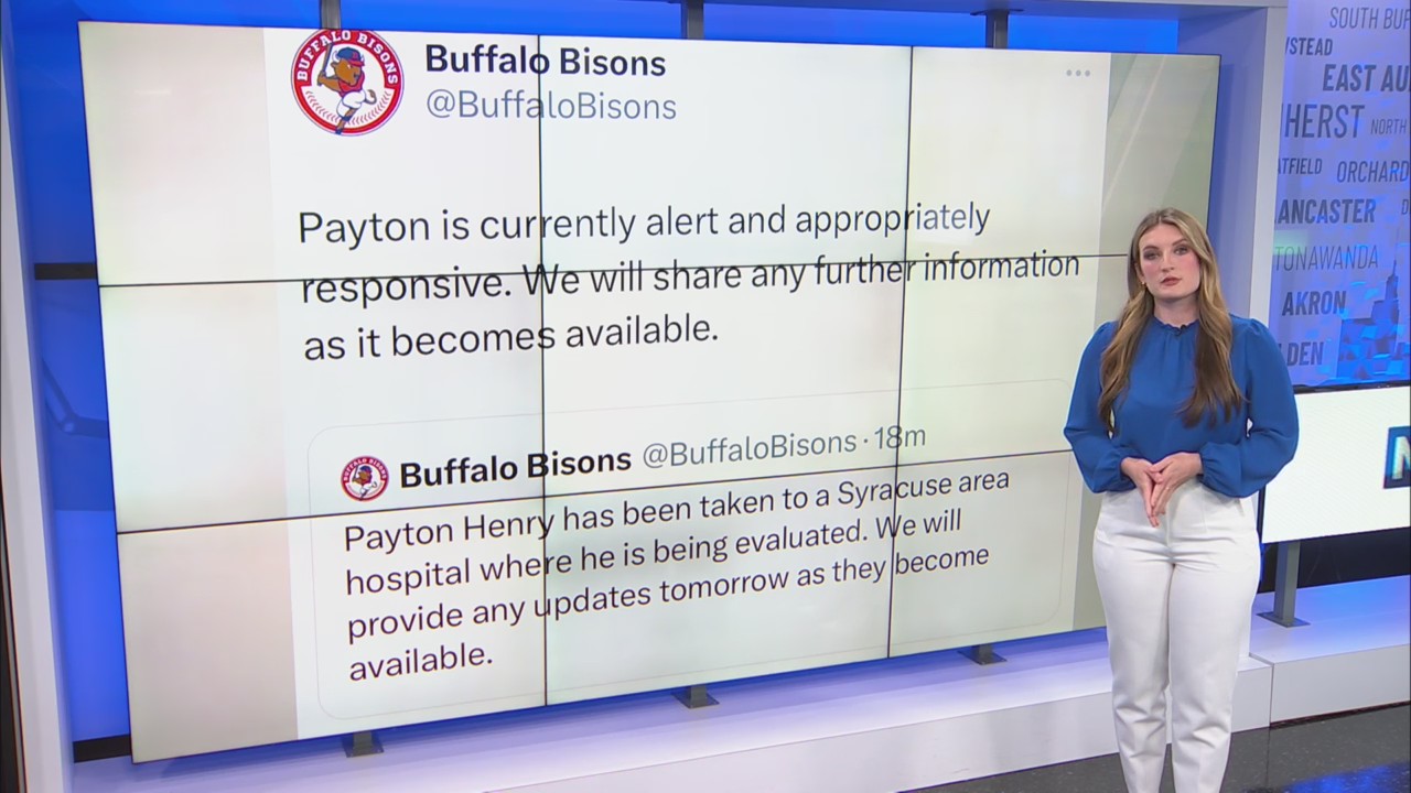 Catcher Payton Henry hit in the head with baseball bat during Bisons ...