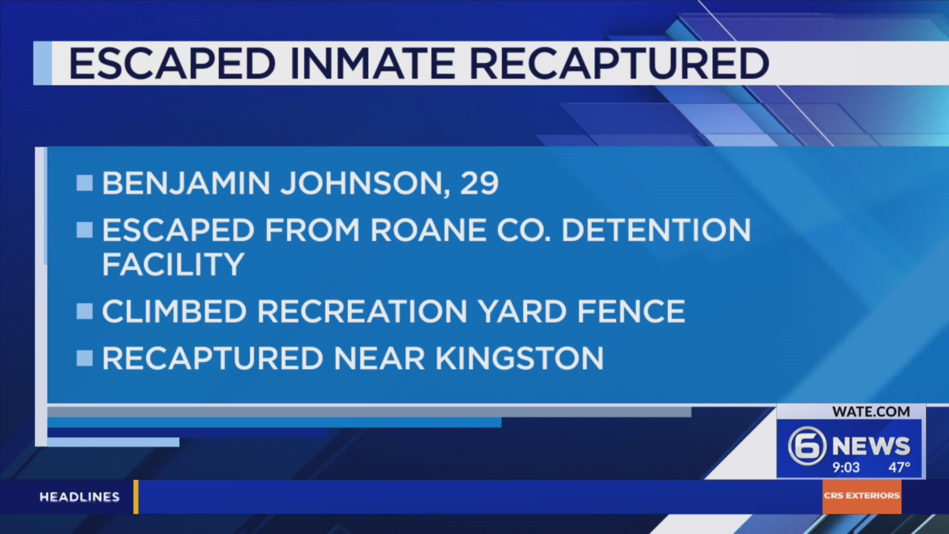 Escaped inmate recaptured in Roane County – WATE 6 On Your Side