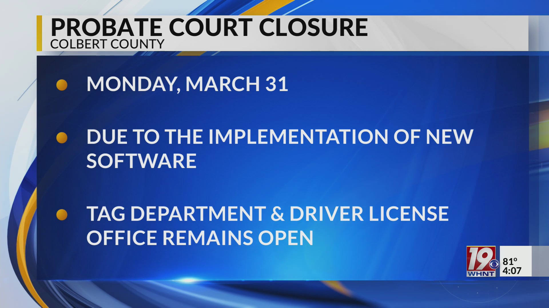 Probate Court Closure | March 28, 2025 | News 19 at 4 p.m. – WHNT.com