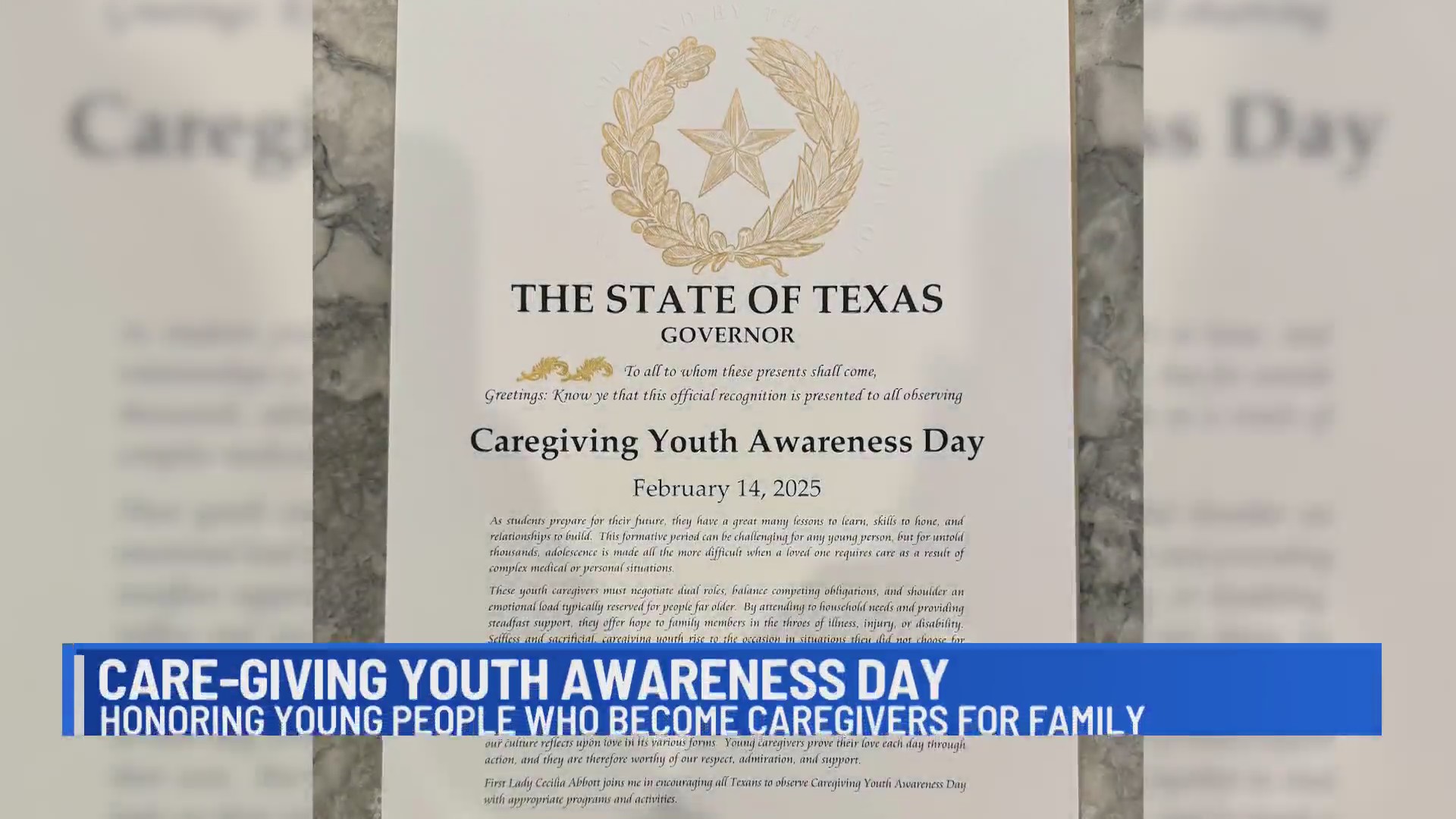 February 14 declared as Care-Giving Youth Awareness Day – KXAN Austin