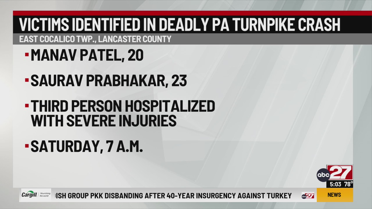 Two dead, one hospitalized in Lancaster County Turnpike crash – ABC27