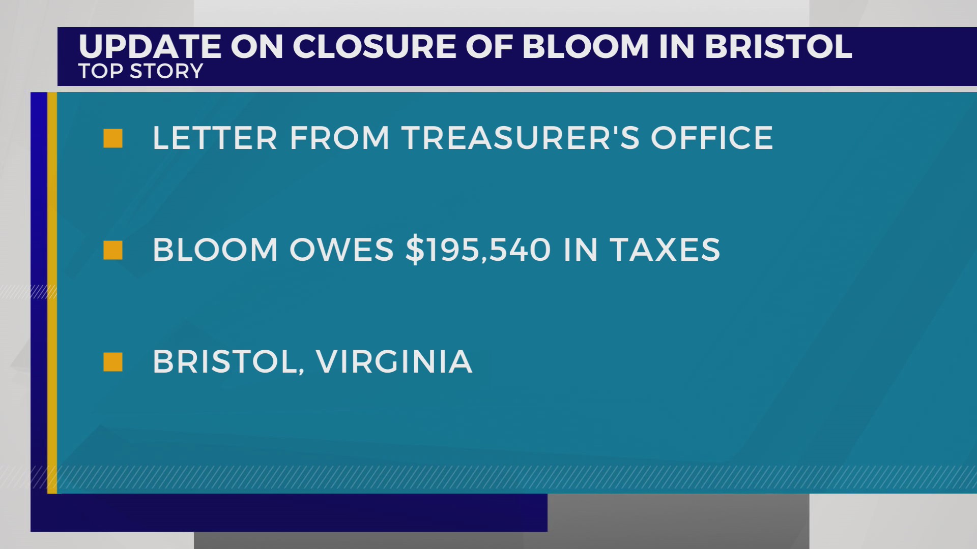 Treasurer’s Office: Bloom owes $195k in taxes, offered two payment ...