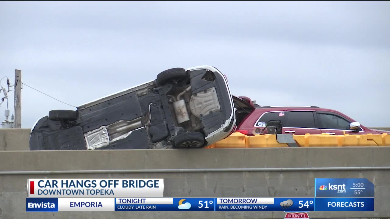 Vehicle partially hangs off I-70 bridge in downtown Topeka after crash ...