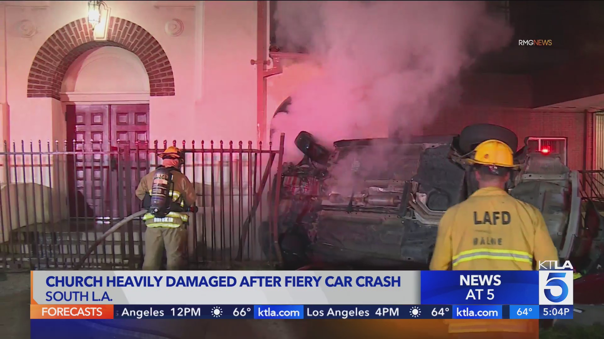 Church heavily damaged after fiery car crash – KTLA