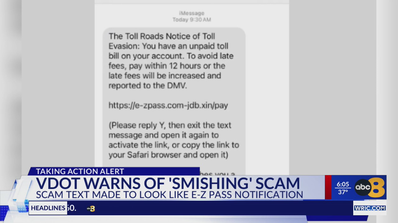 VDOT warns E-Z Pass users of familiar ‘smishing’ scam – WRIC ABC 8News
