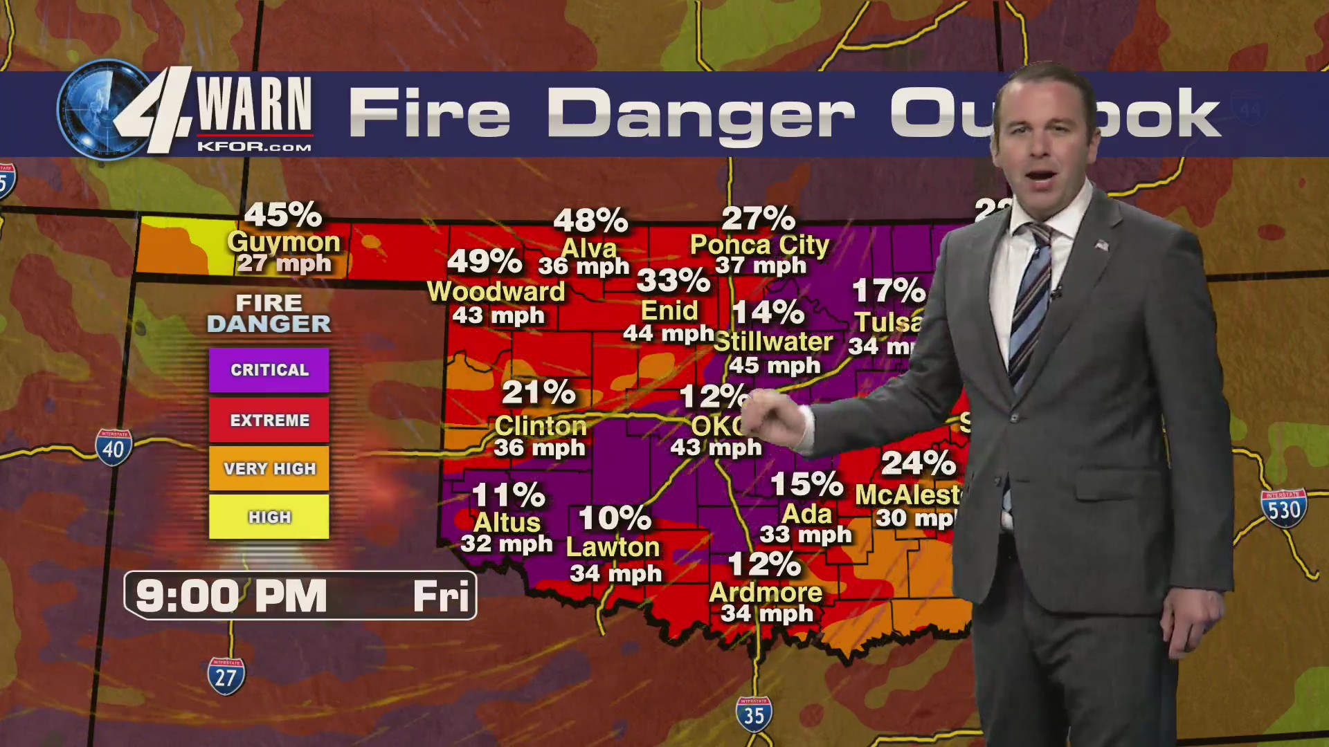 Aaron Brackett tracks Friday’s extremely critical fire danger! – KFOR ...