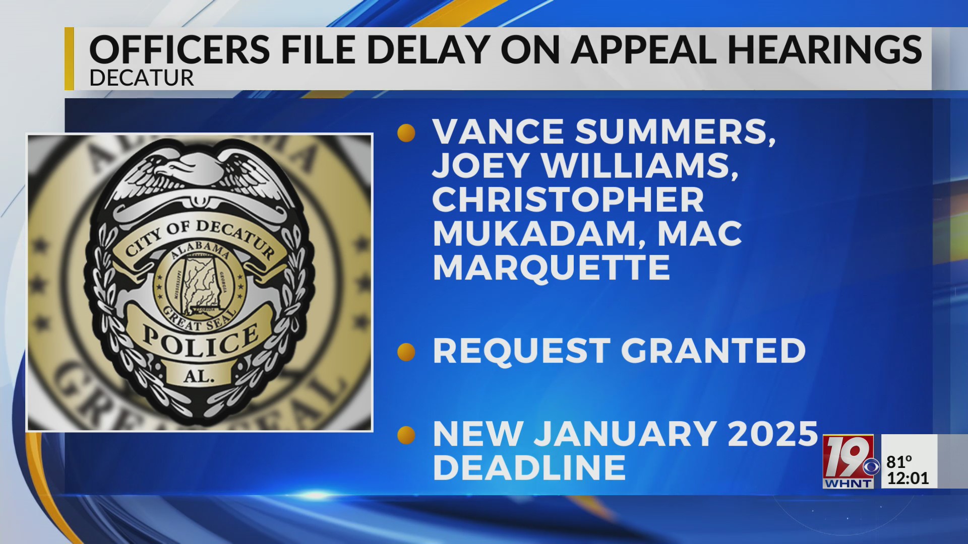 Decatur Officers File Delay on Appeal Hearings | July 25, 2024 | News ...