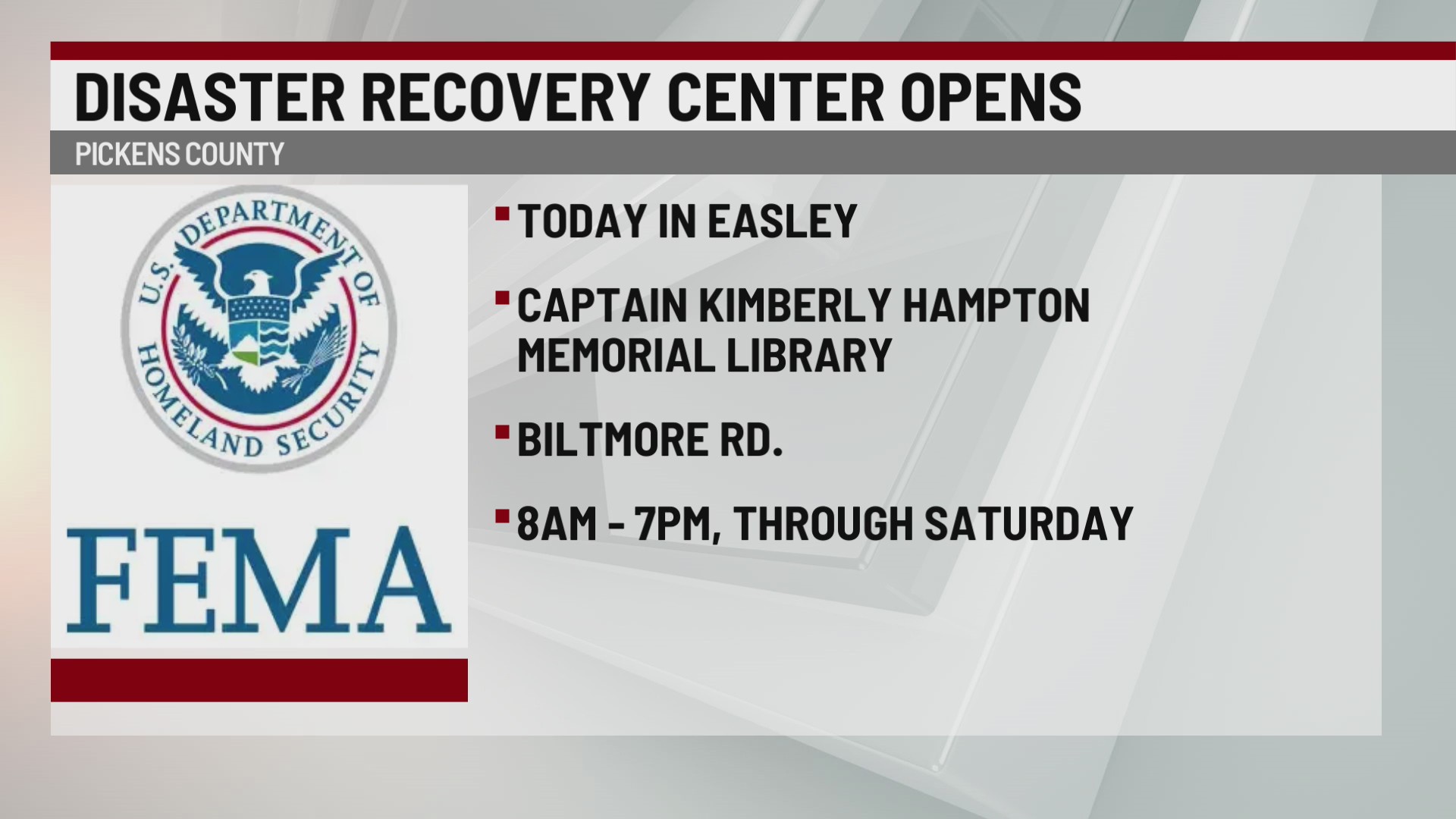 FEMA disaster recovery center opens in Pickens County – WSPA 7NEWS