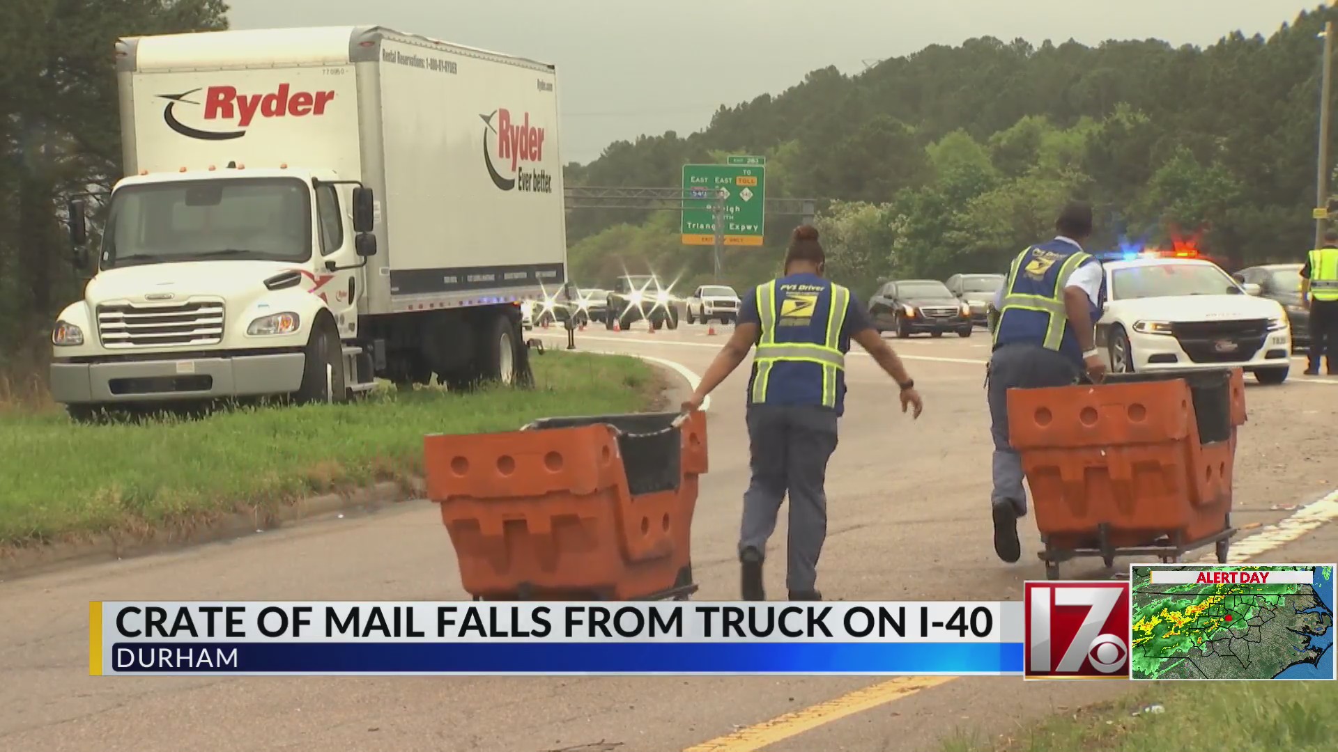 Crate falls off truck, spilling tons of mail on I-40 in Durham – CBS17.com