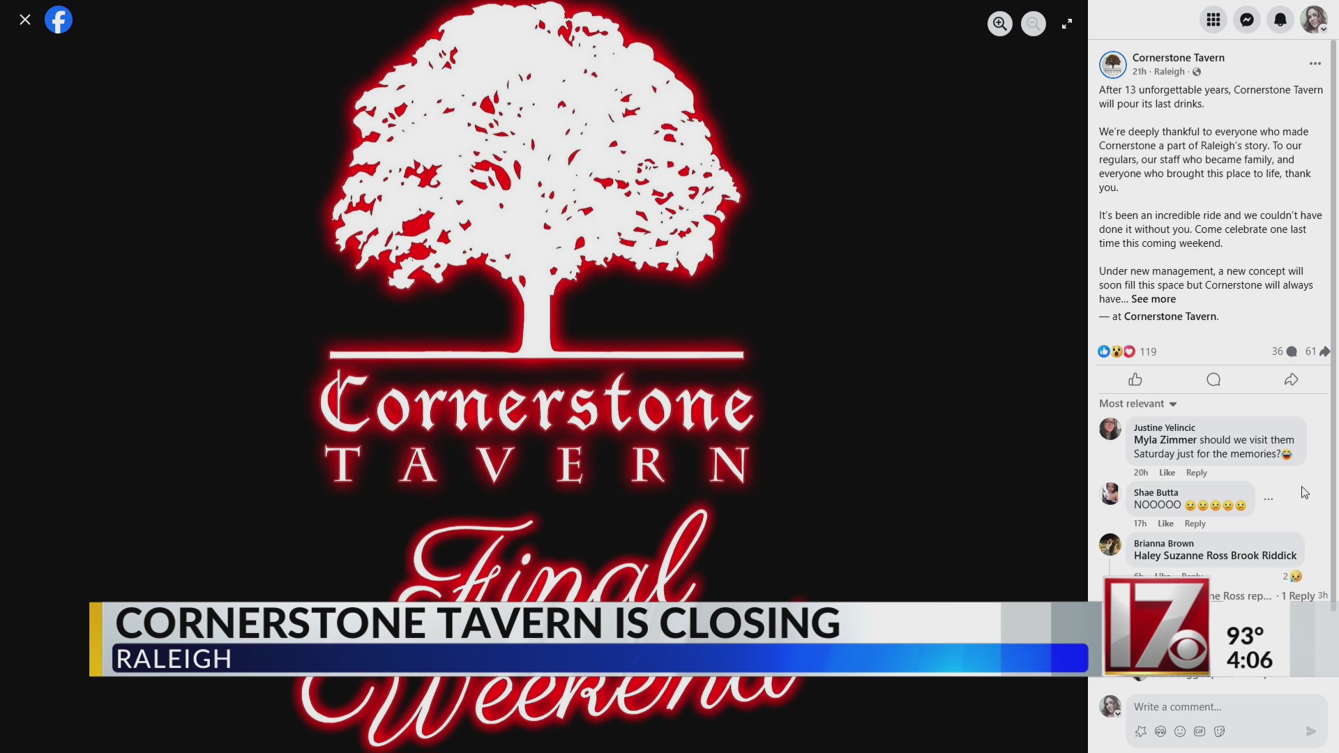 Cornerstone Tavern in Raleigh is closing – CBS17.com