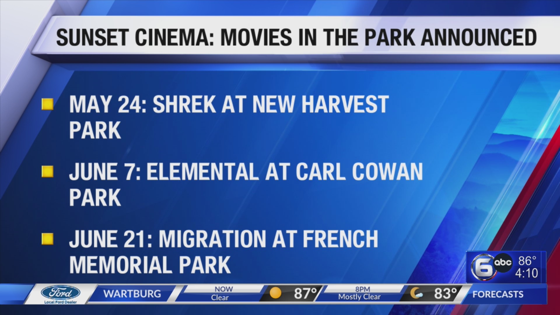 Sunset Cinema: Movies in the Park announced – WATE 6 On Your Side