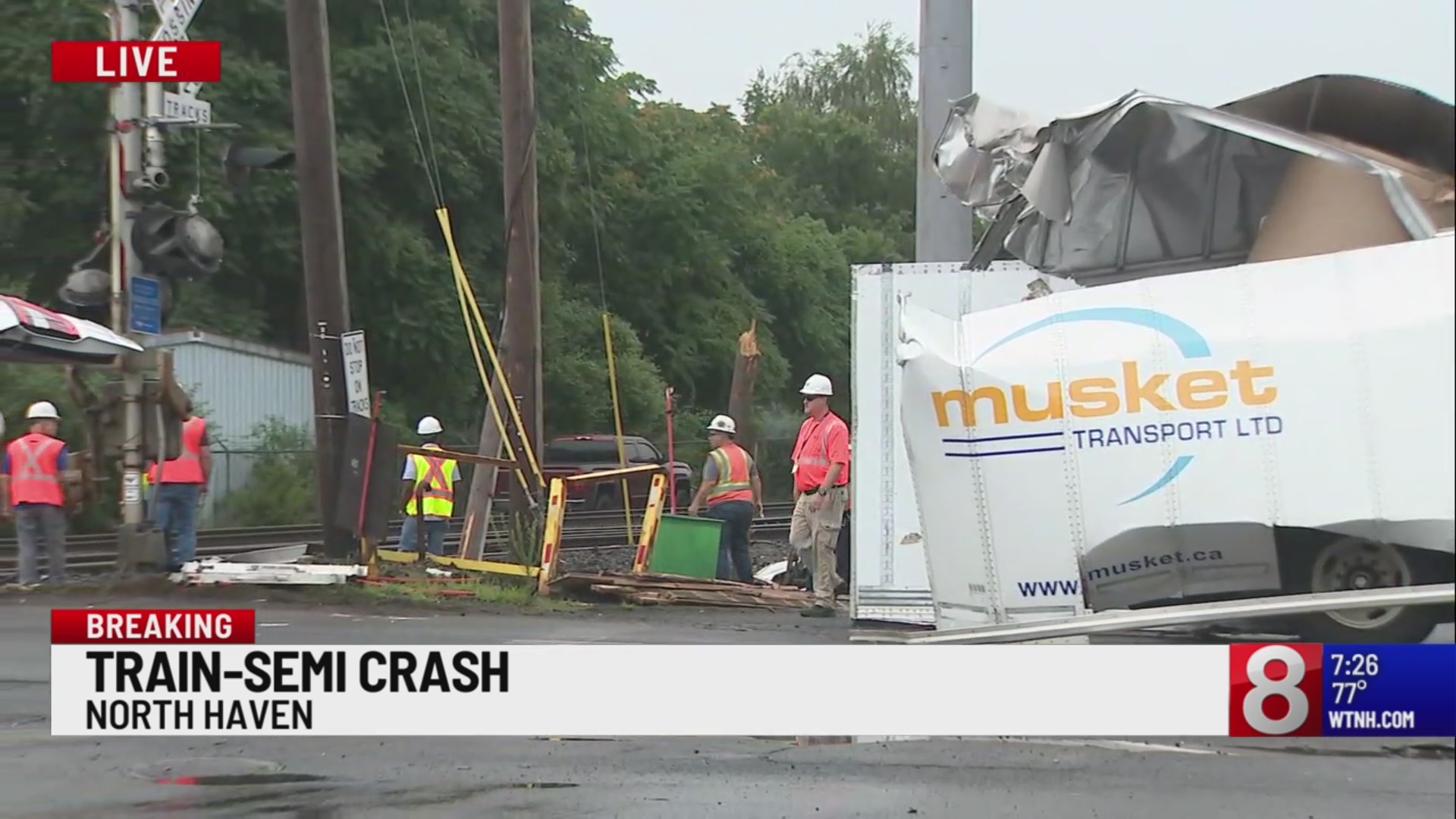 Road shut down after crash involving train, tractor-trailer in North ...