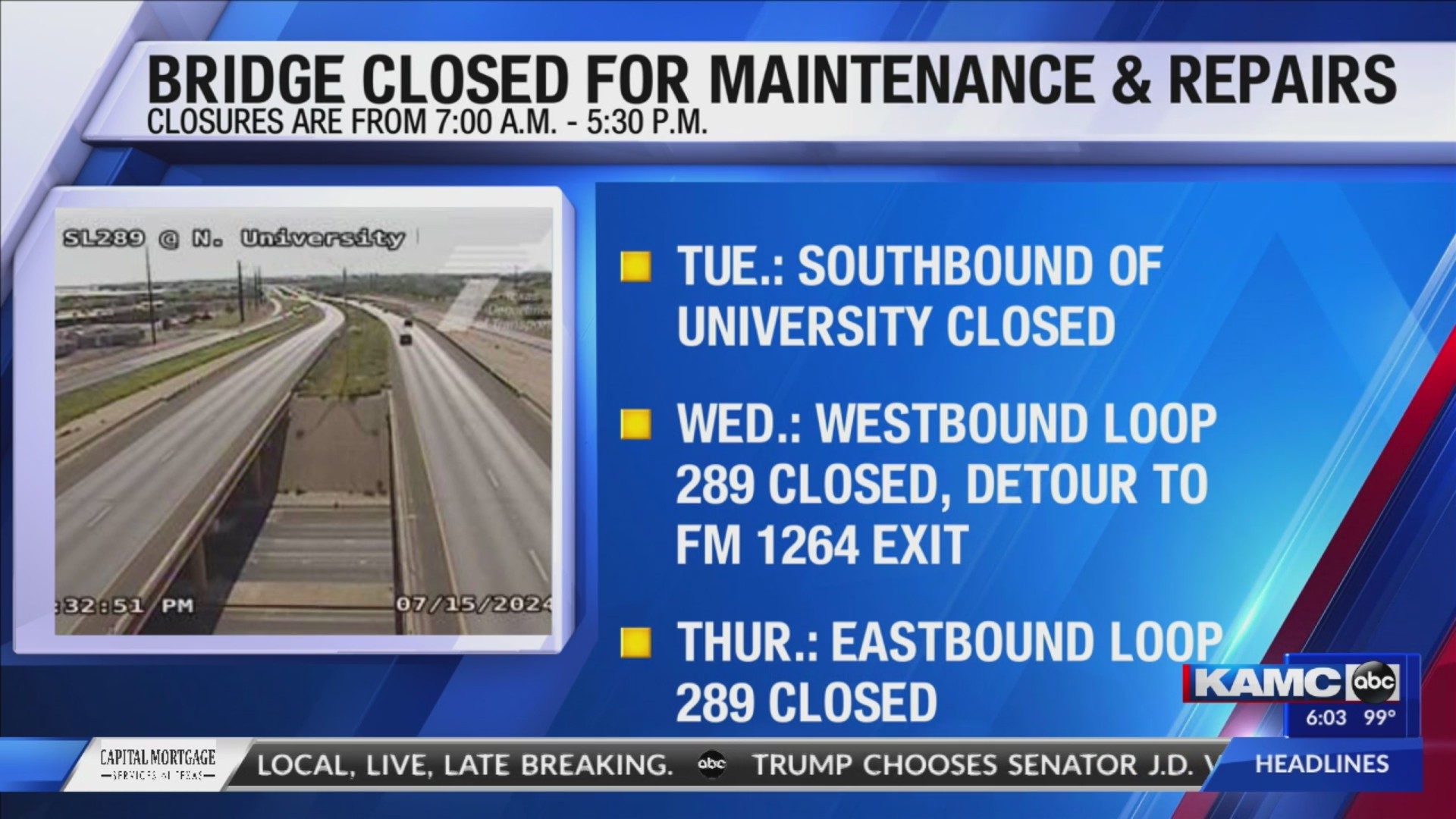 North Loop 289 bridge at University Ave expecting bridge maintenance ...