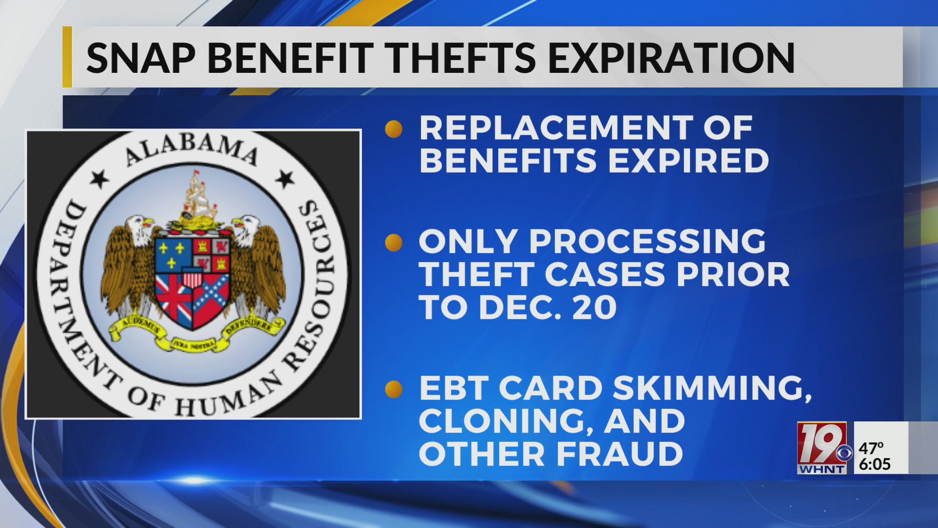SNAP Benefit Thefts Expiration | December 23, 2024 | News 19 at 6 p.m ...