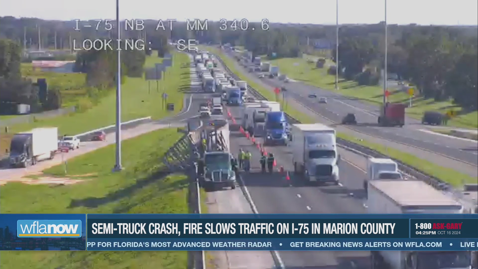 Semi-truck crash, fire slows traffic on I-75 in Marion County – WFLA