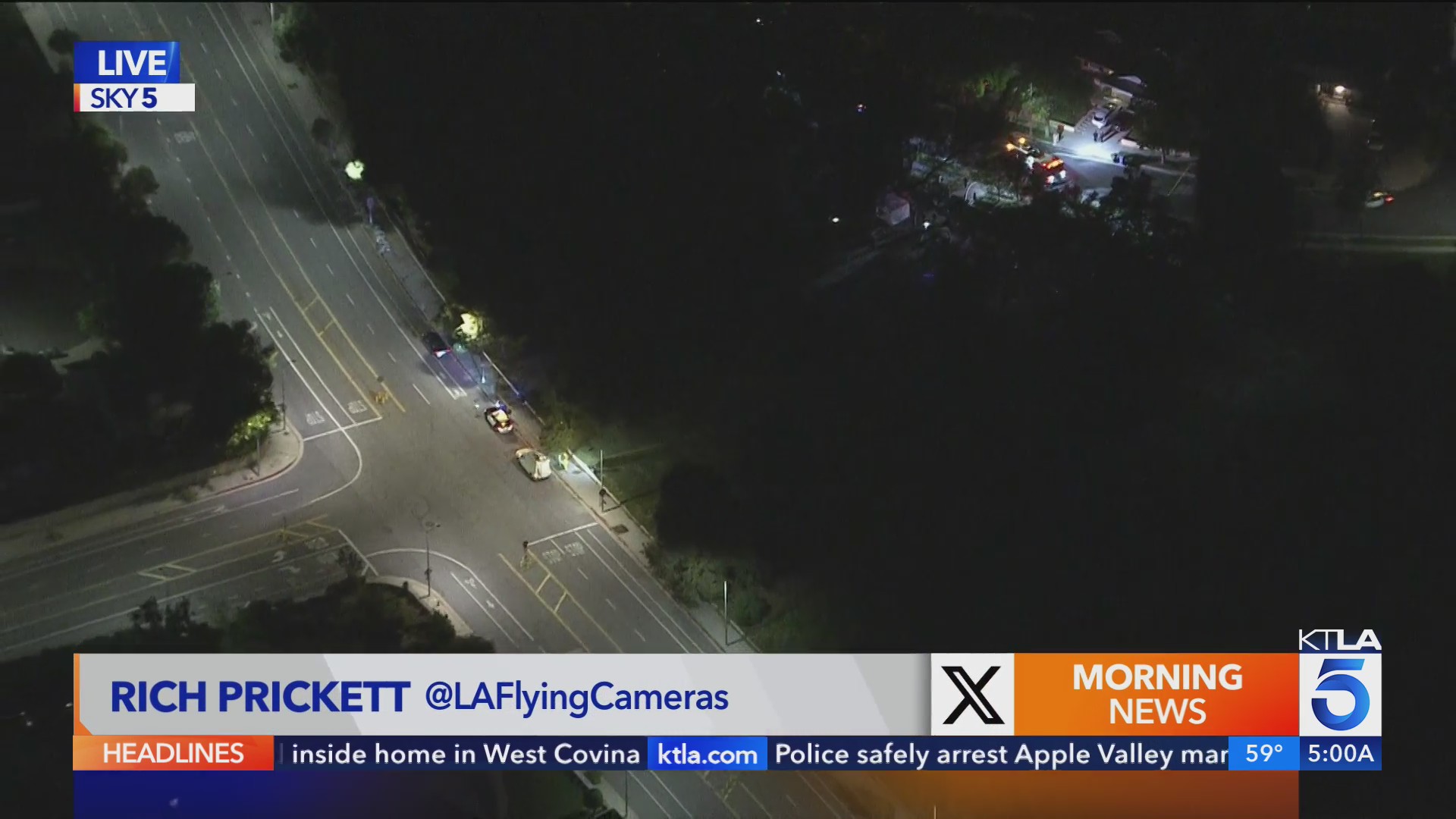 Driver dead after car crashes into wall, tree at Porter Ranch park – KTLA