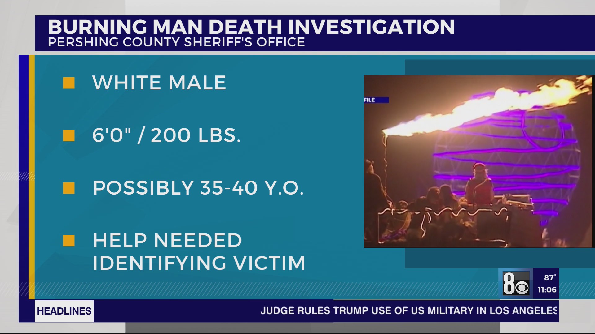 Investigators ask for help in identifying man killed at Burning Man – KLAS