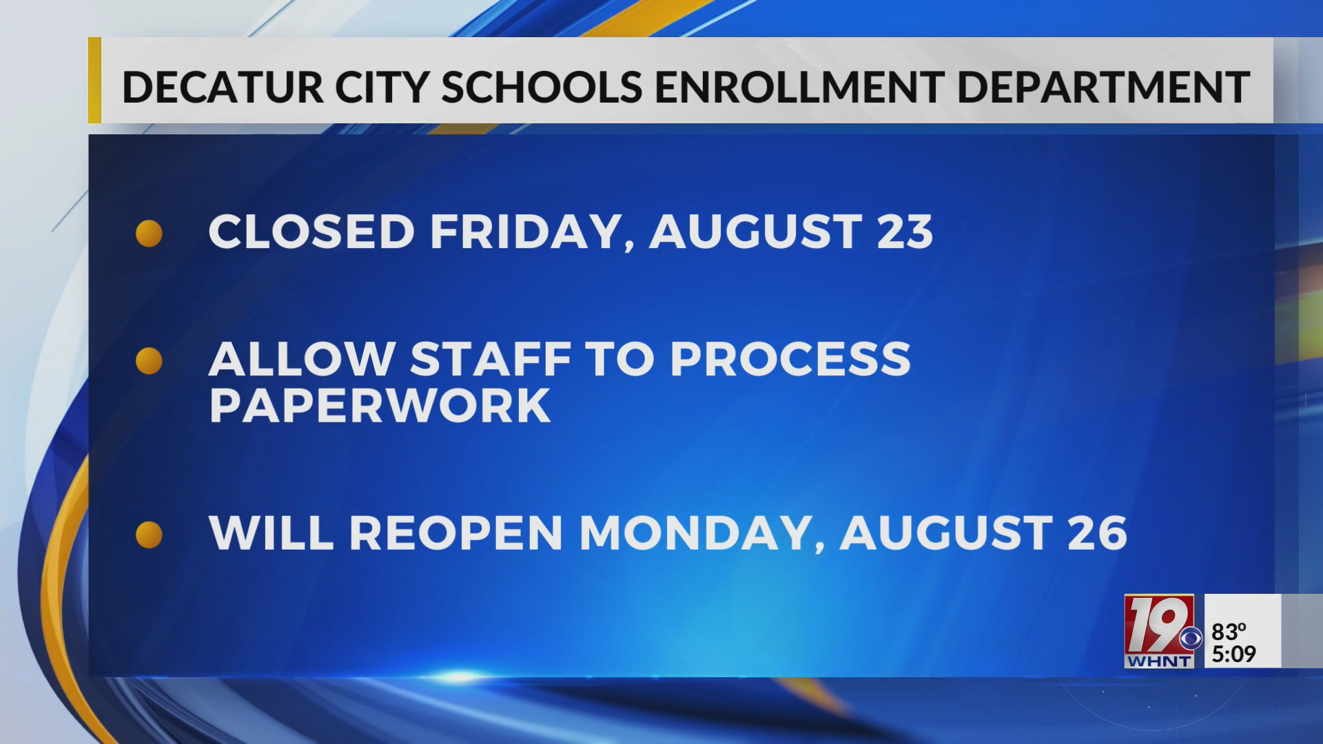 Decatur City Schools Enrollment Department | August 21, 2024 | News 19 ...