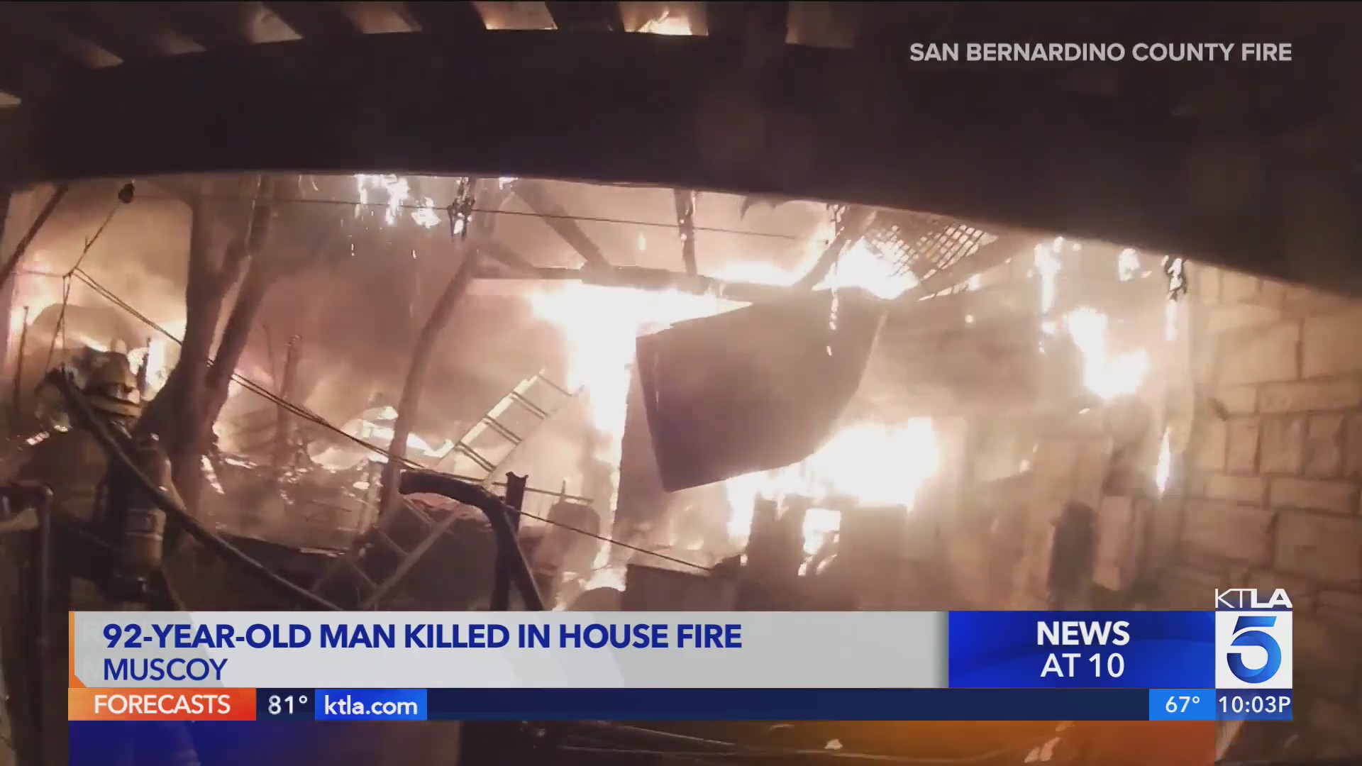 Raging house fire kills 92-year-old resident in Muscoy – KTLA