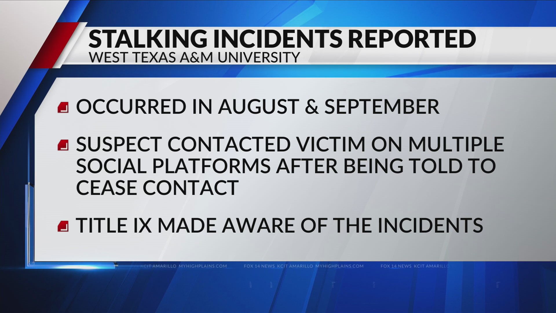 WT reports stalking incident on campus – KAMR – MyHighPlains.com