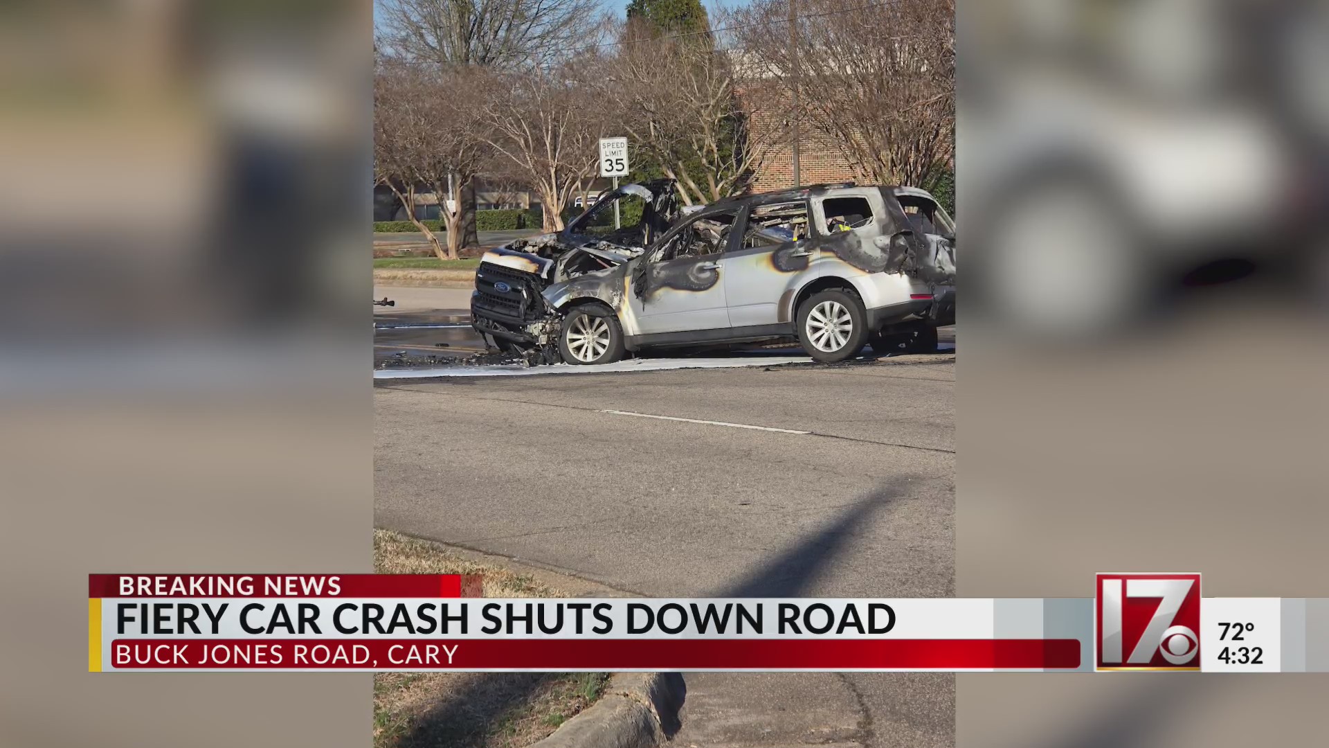 Fiery car crash shuts down road in Cary – CBS17.com