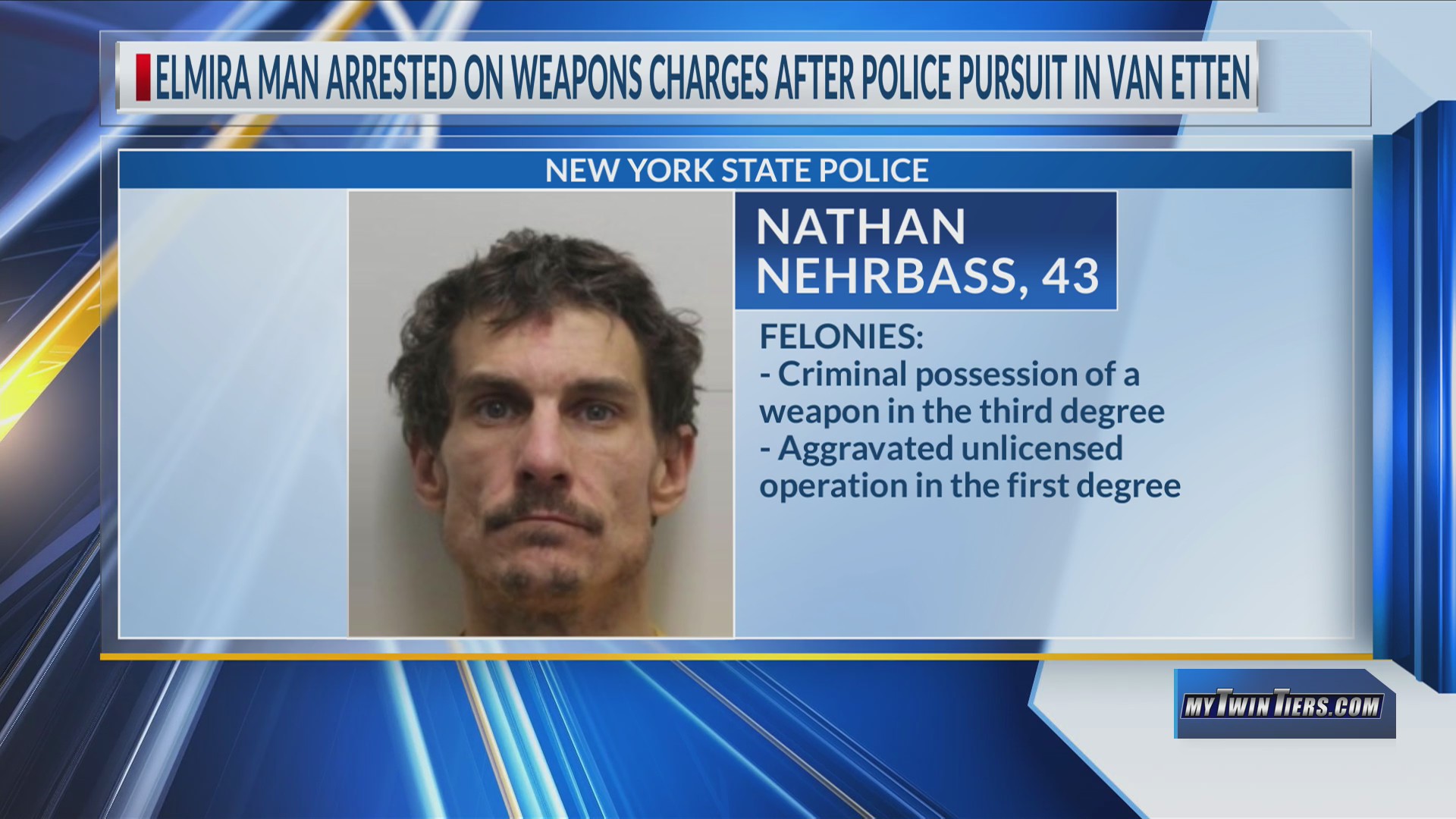 Elmira man arrested on weapons charges after police pursuit in Van ...