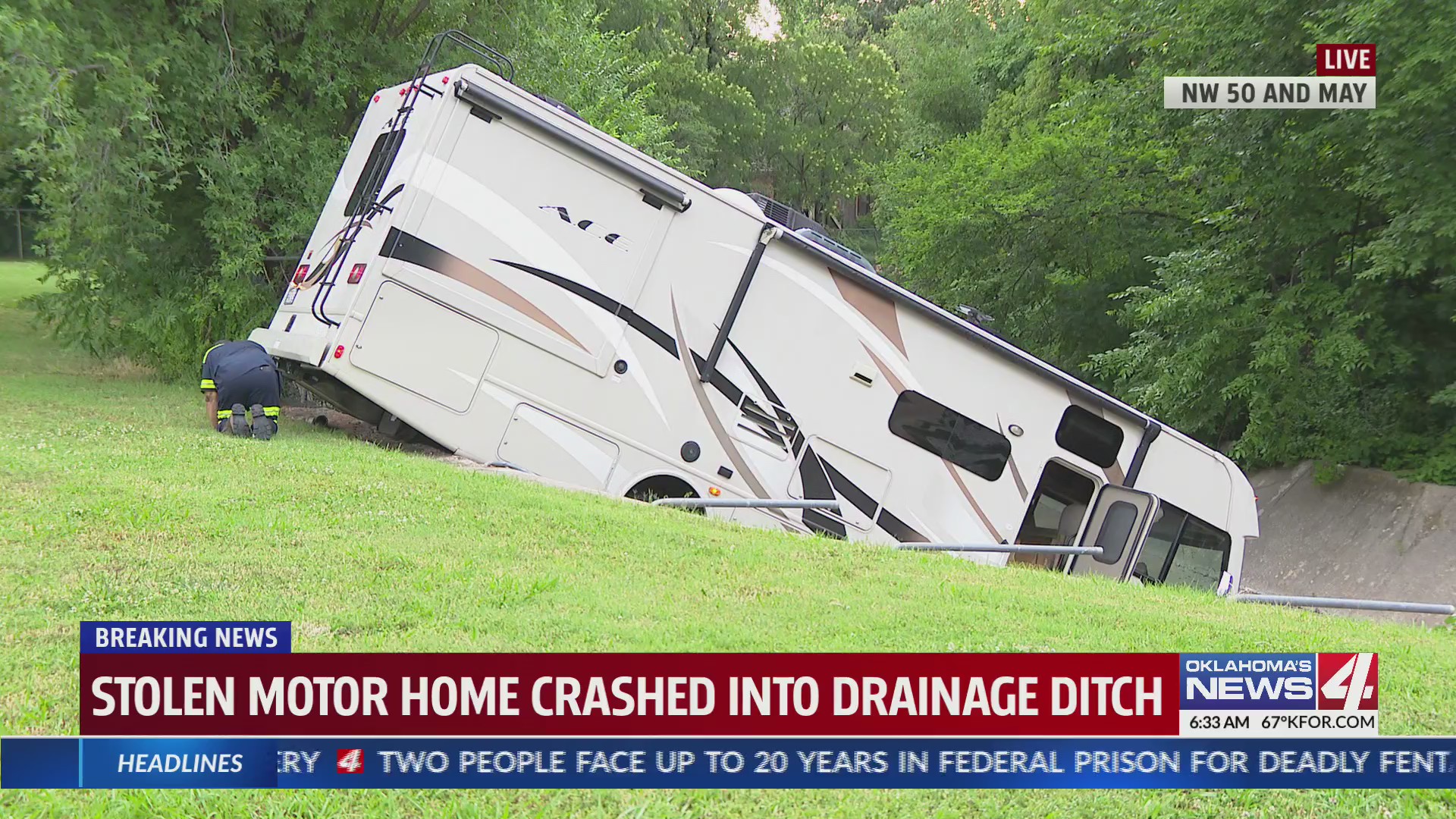 Stolen motor home crashed into drainage ditch – KFOR.com Oklahoma City