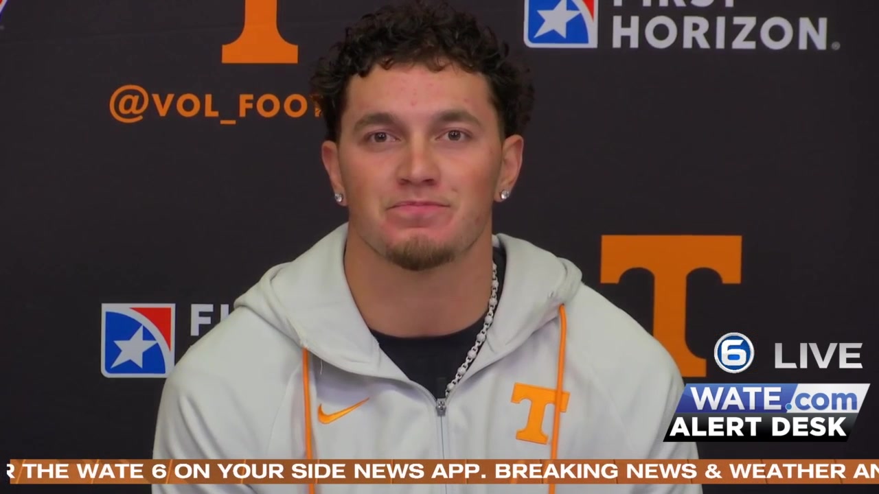 Tennessee players Joey Aguilar, Chris Brazzell, and Max Gilbert break ...