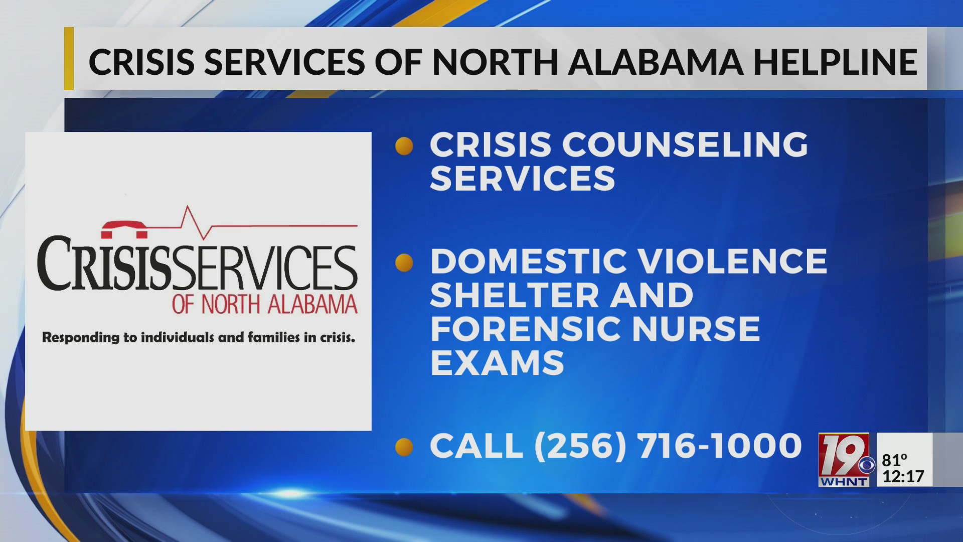 Crisis Services Of North Alabama Helpline | June 3, 2024 | News 19 at ...