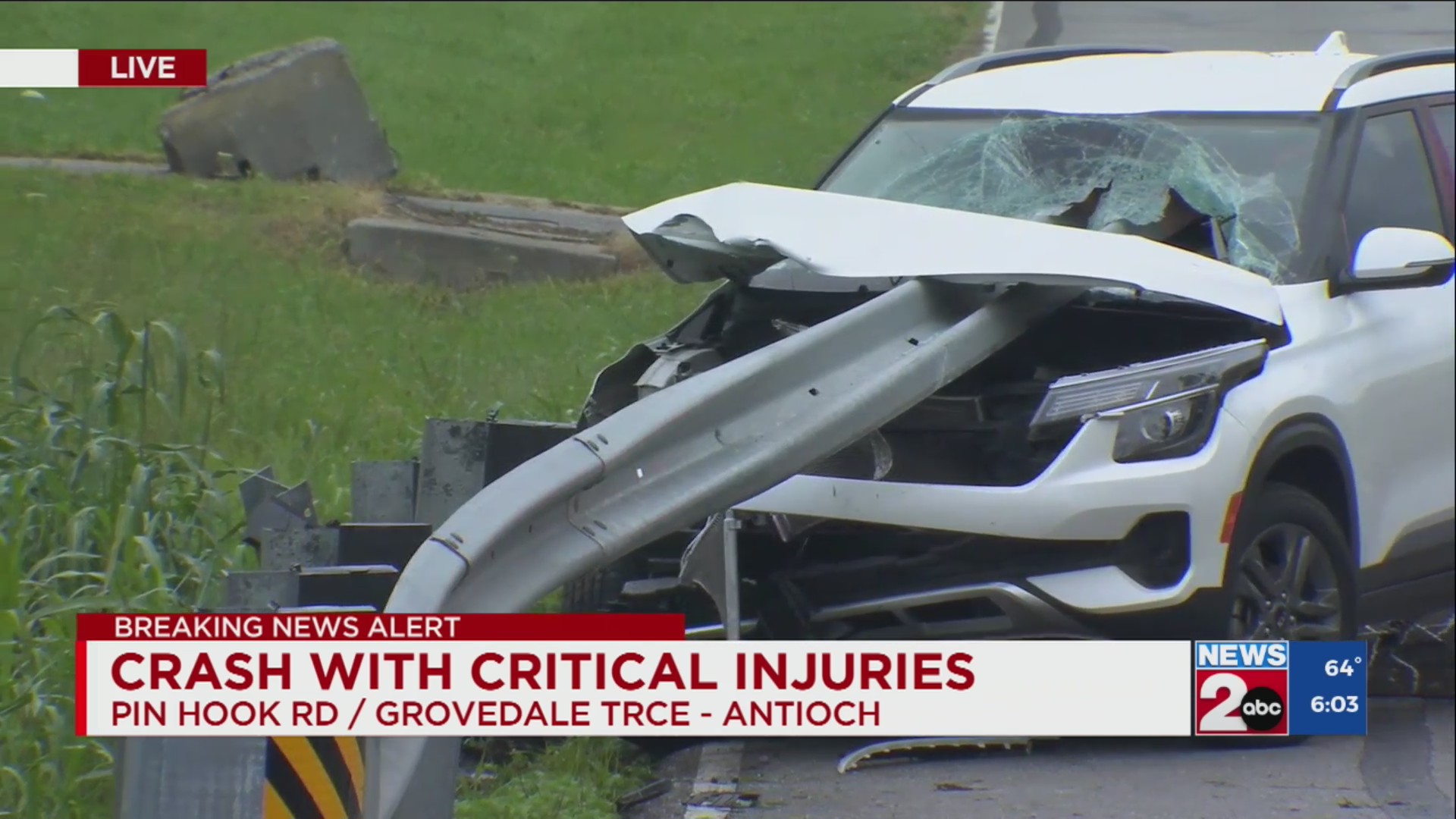 Vehicle impaled by guardrail in Antioch – WKRN News 2