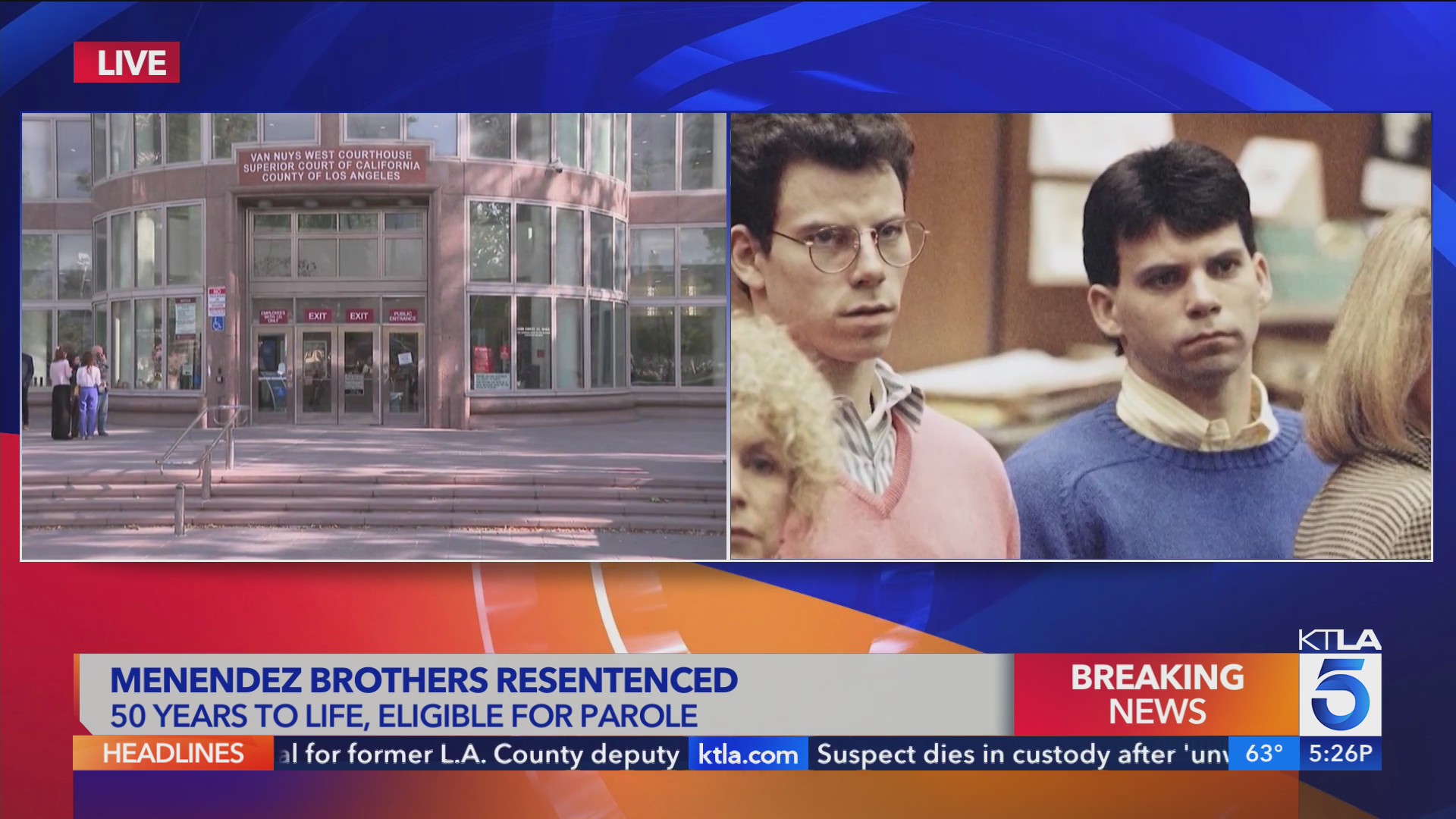 Menendez Brothers Resentenced to 50 Years to Life, Parole Now Possible ...