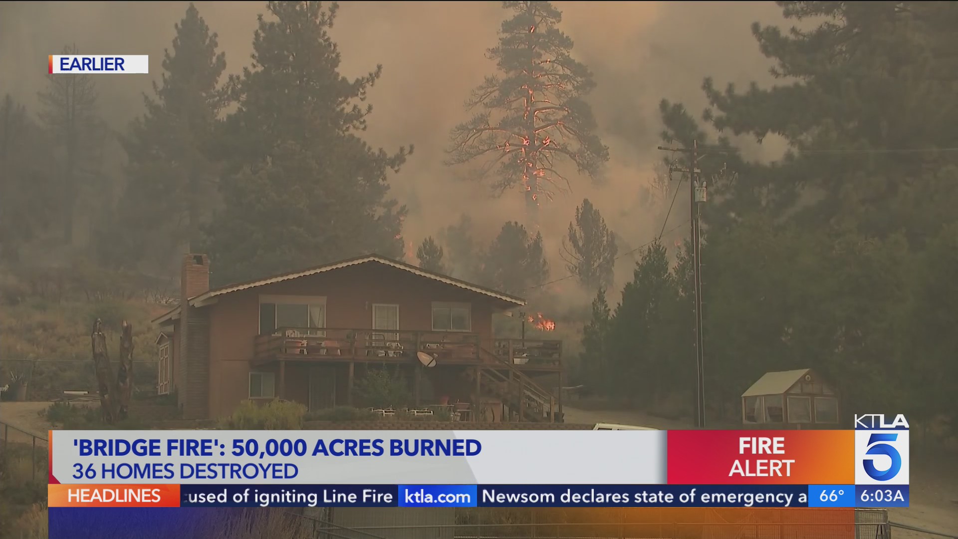 Bridge Fire burns 50,000 acres, destroys 36 homes – KTLA