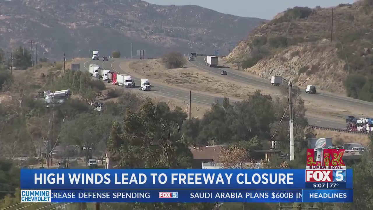 High winds lead to freeway closure to high profile vehicles – FOX 5 San ...