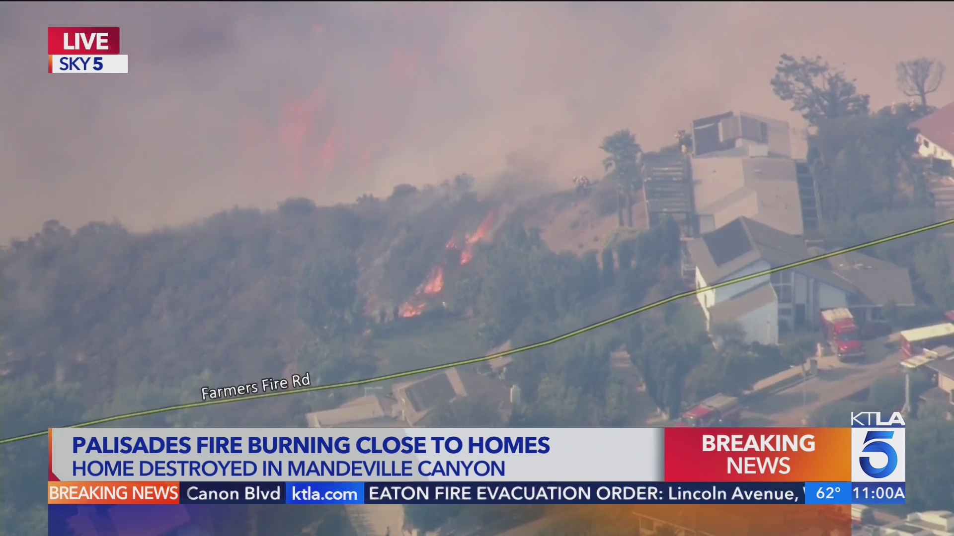 Massive flames approach Brentwood homes – KTLA